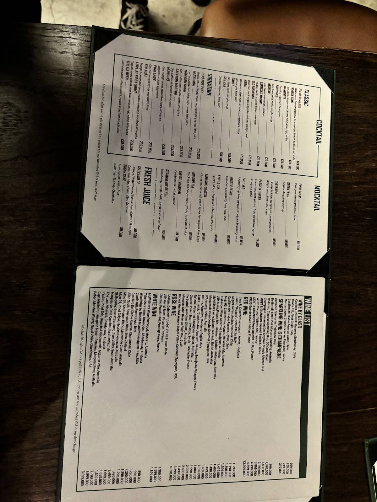 Menu at The Ox not only Ox restaurant, Ho Chi Minh City