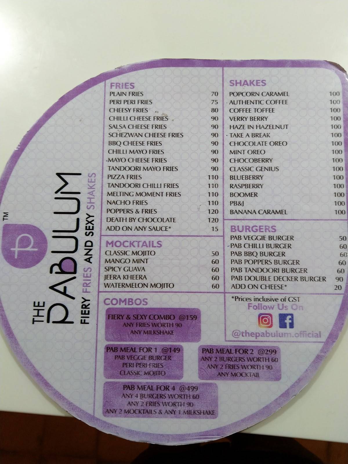 Menu at The Pabulum, Kota