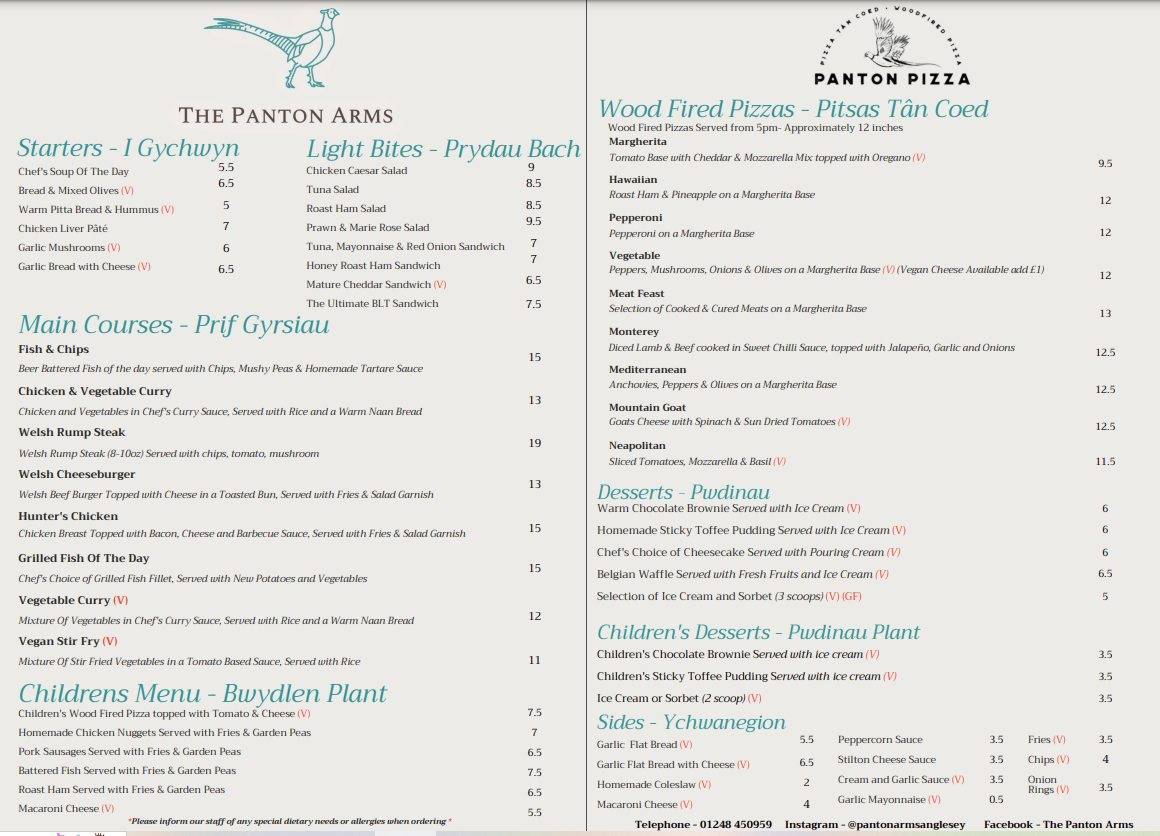 Menu at The Panton Arms pub & bar, Pentraeth