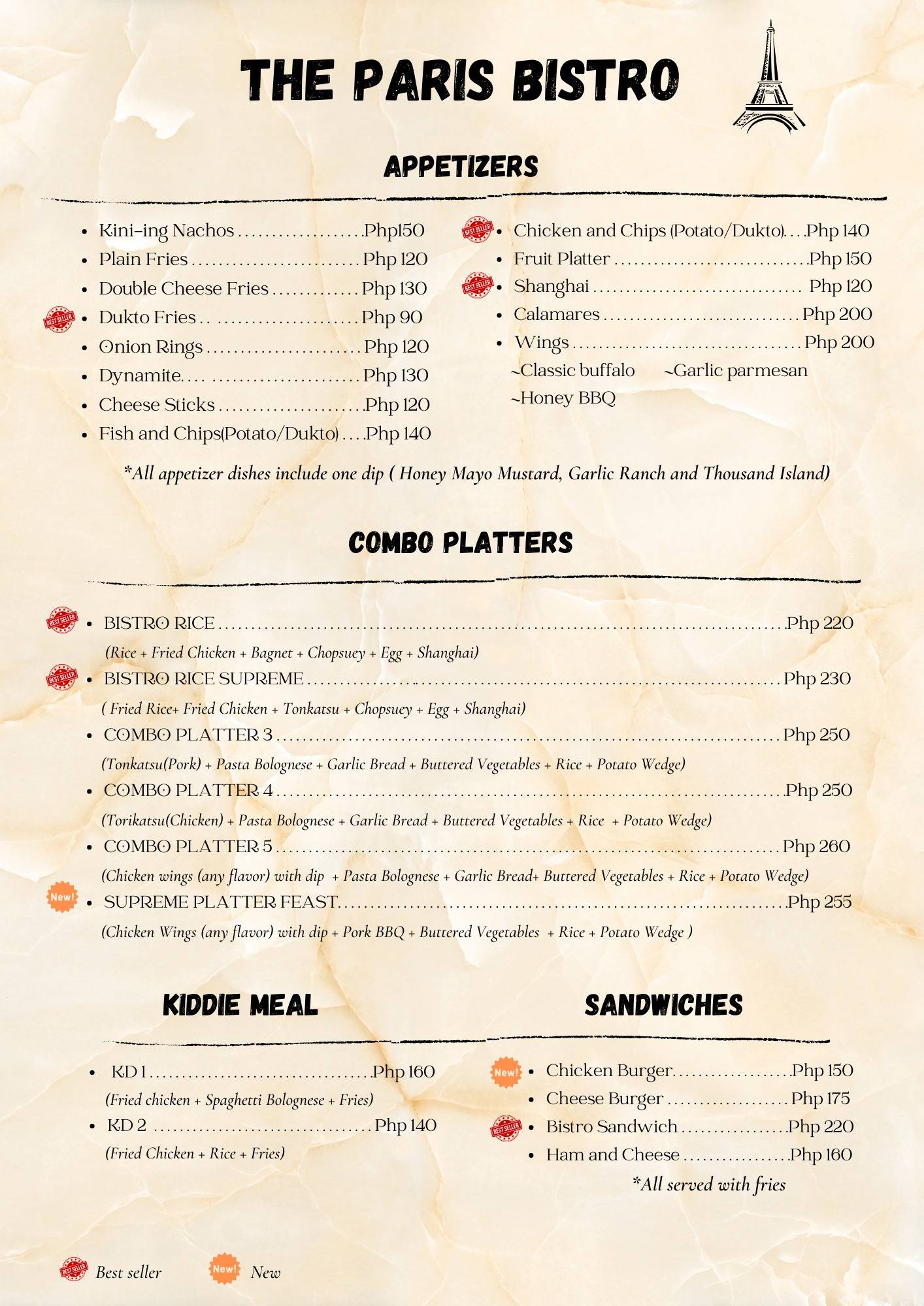 Menu at The Paris Bistro - La trinidad restaurant, La Trinidad