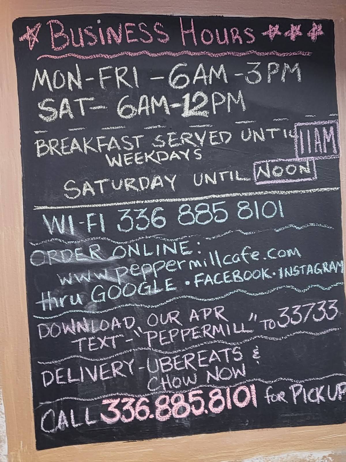 Menu at The PepperMill Cafe, High Point