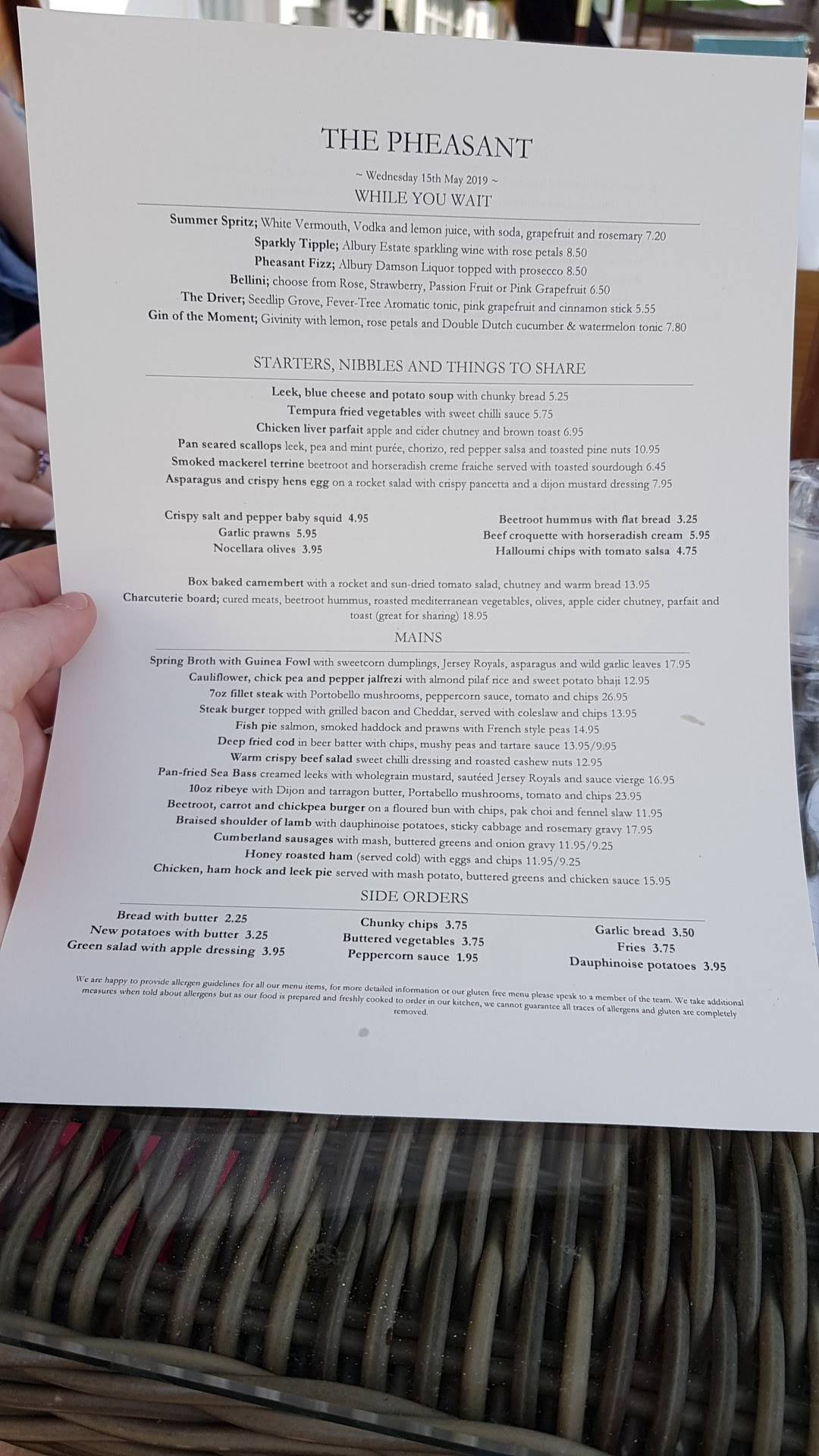 Menu at The Pheasant at Buckland pub & bar, Betchworth