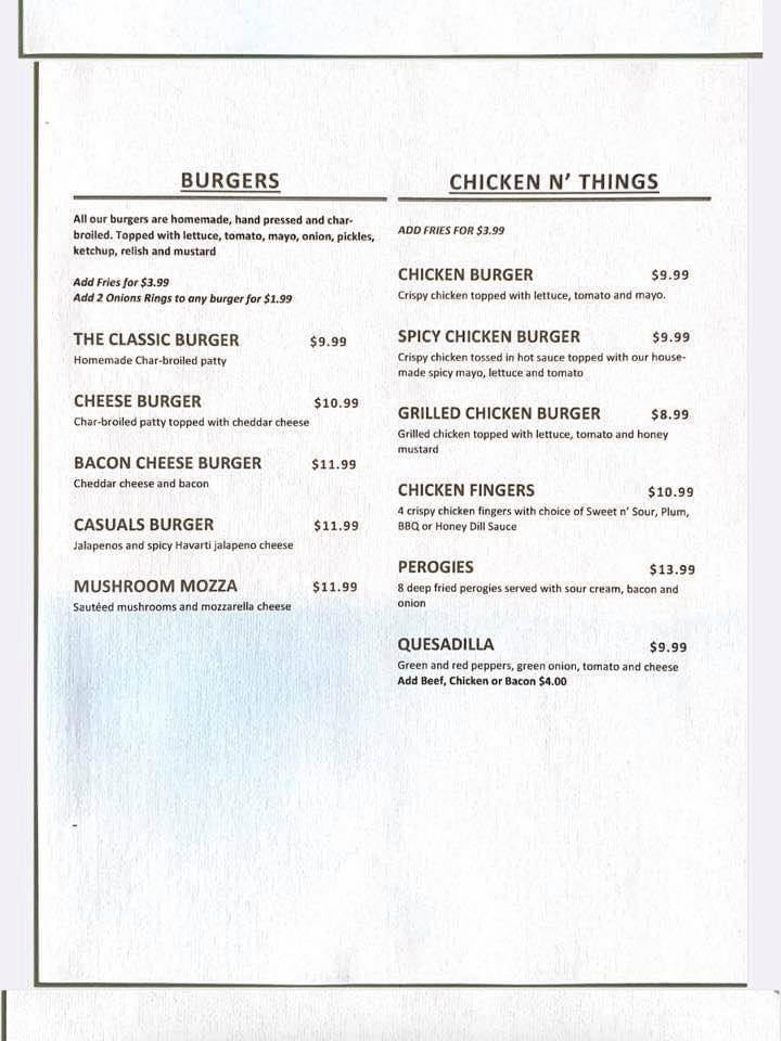 Menu at The Pickle Lake Hotel restaurant, Canada