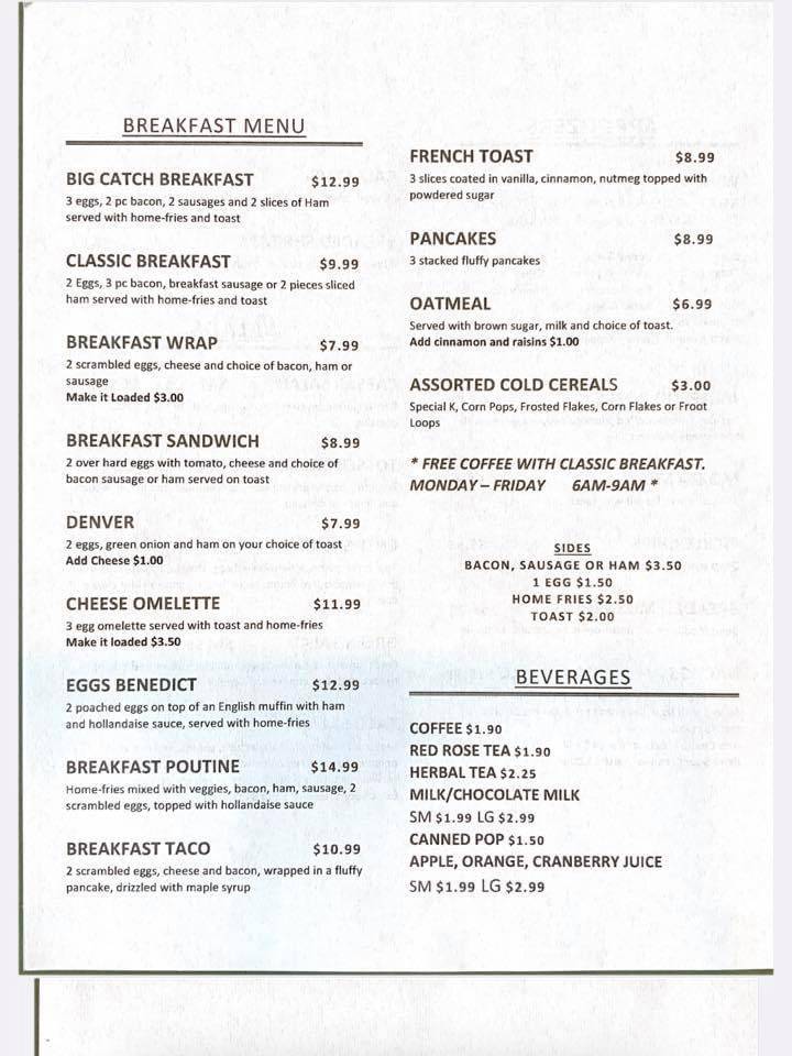 Menu at The Pickle Lake Hotel restaurant, Canada