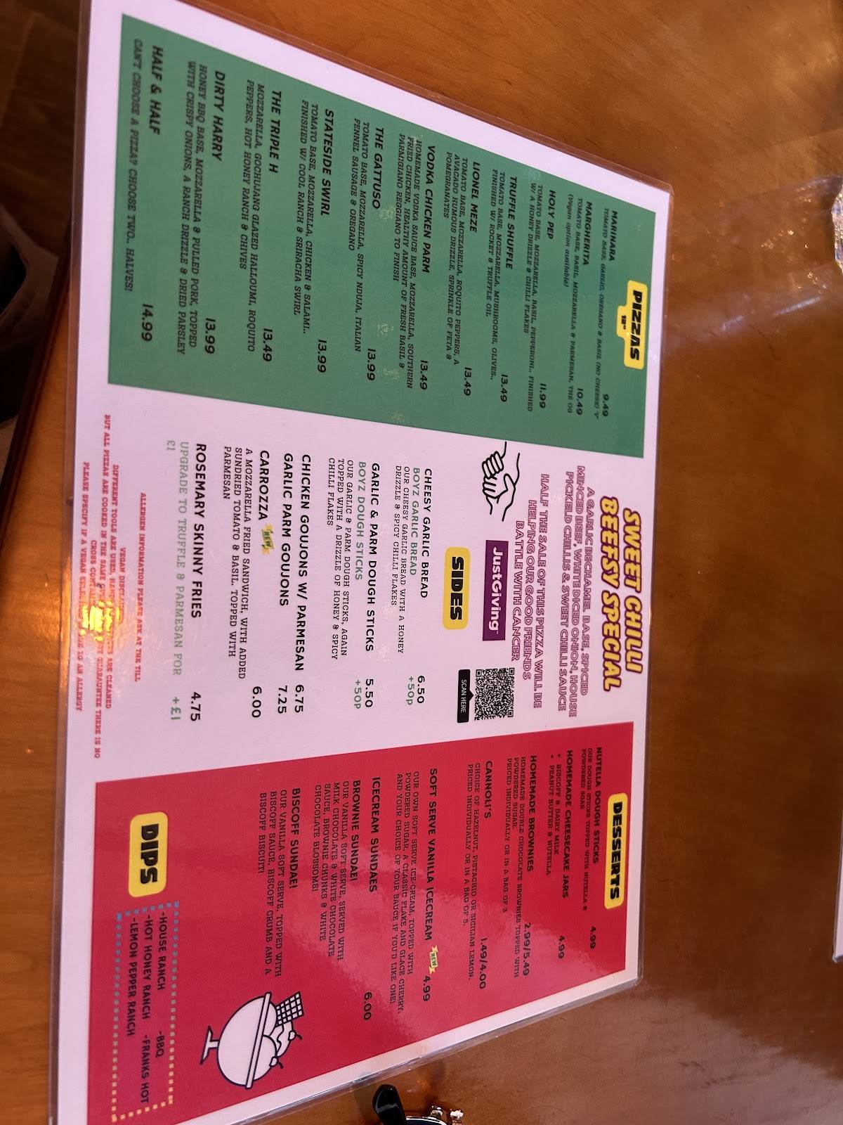 Menu at The Pizza Boyz pizzeria, Swansea