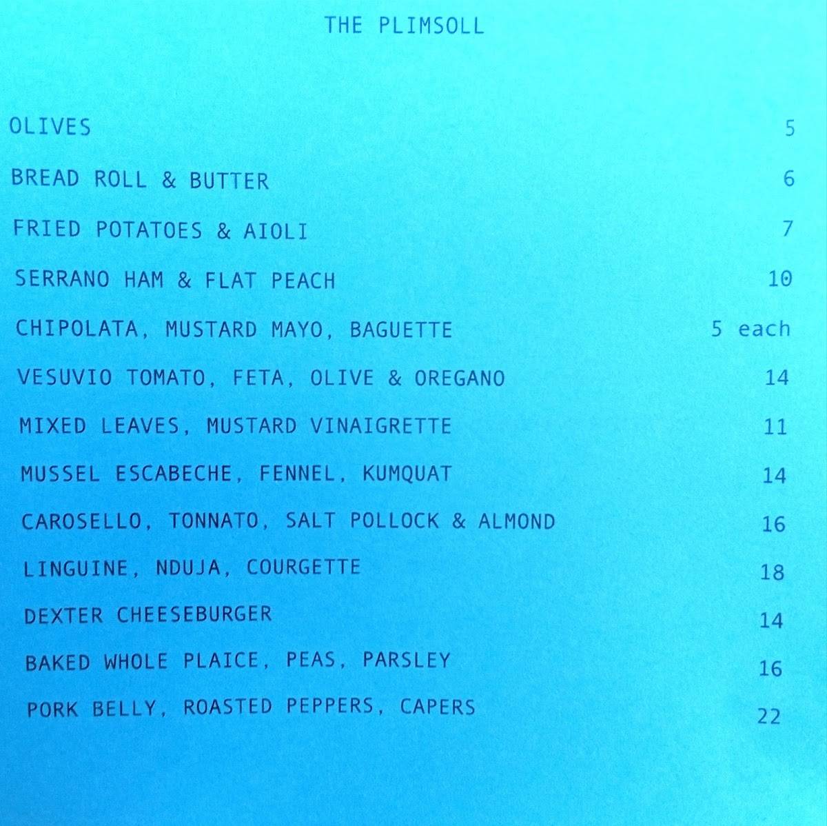 Menu at The Plimsoll pub & bar, London, 52 St Thomas's Rd