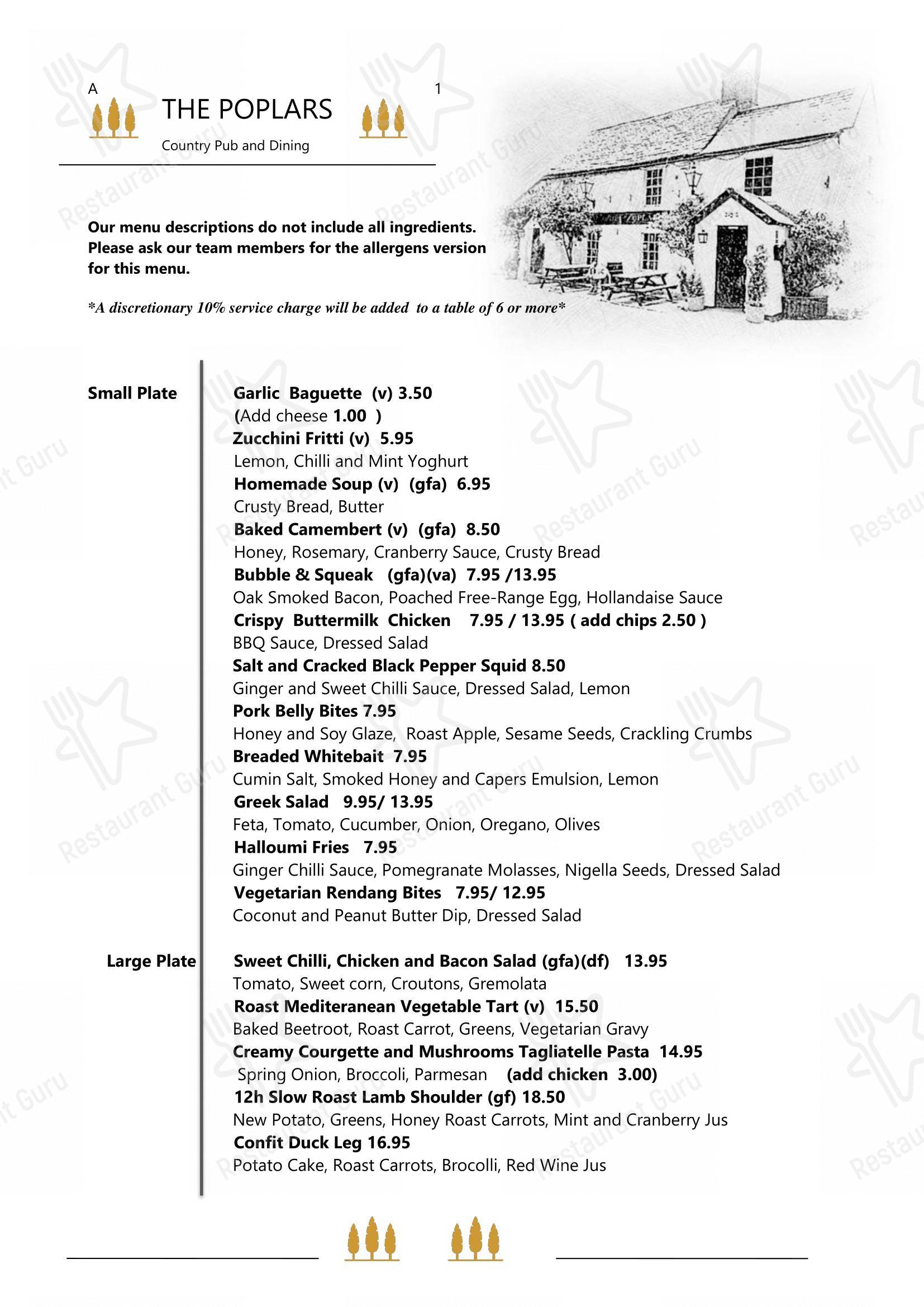 Menu at The Poplars pub & bar, Trowbridge