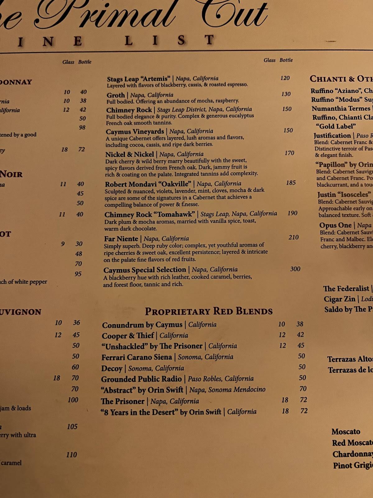 Menu at The Primal Cut steakhouse, Tinley Park