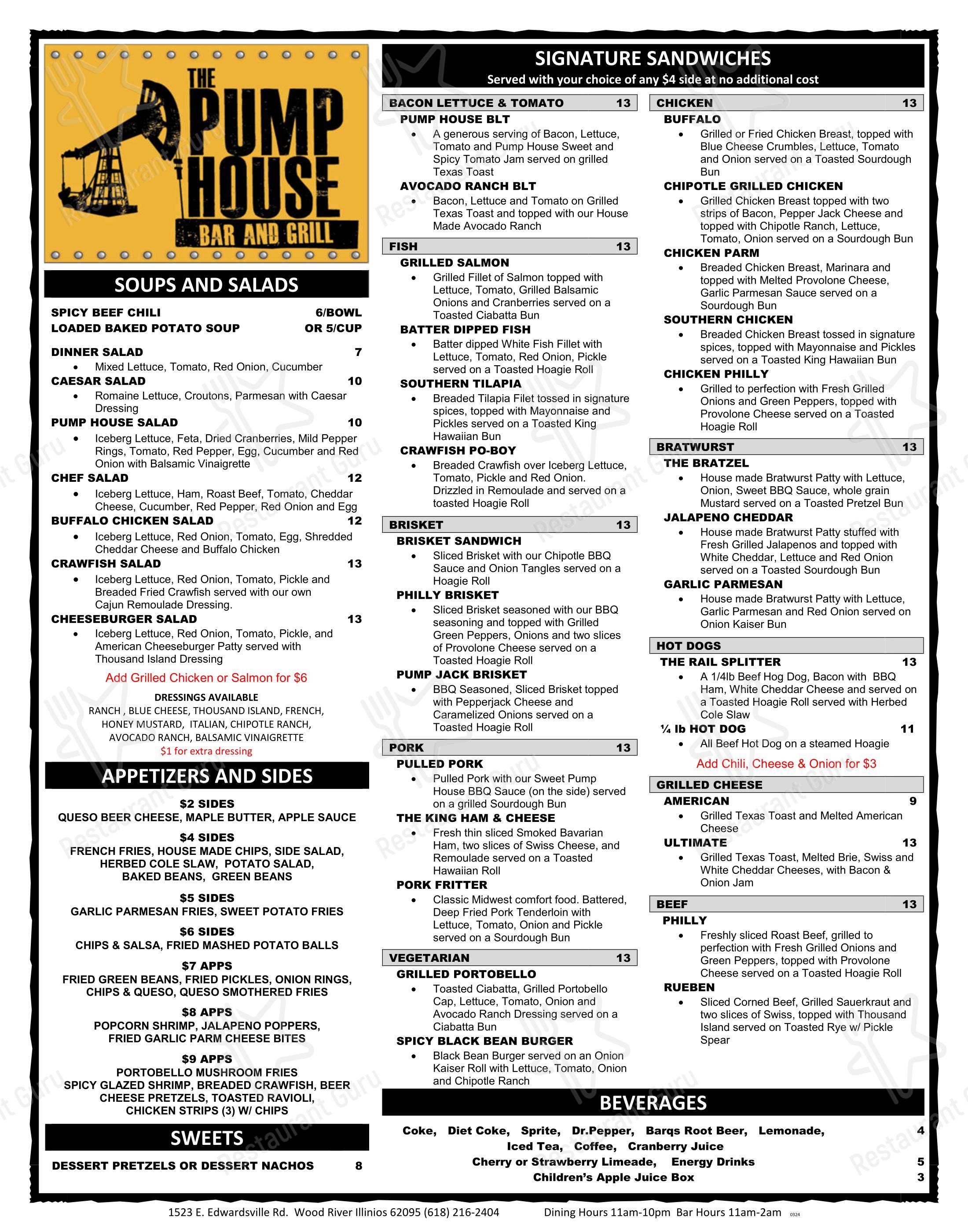 Menu at The Pump House Bar & Grill, Wood River