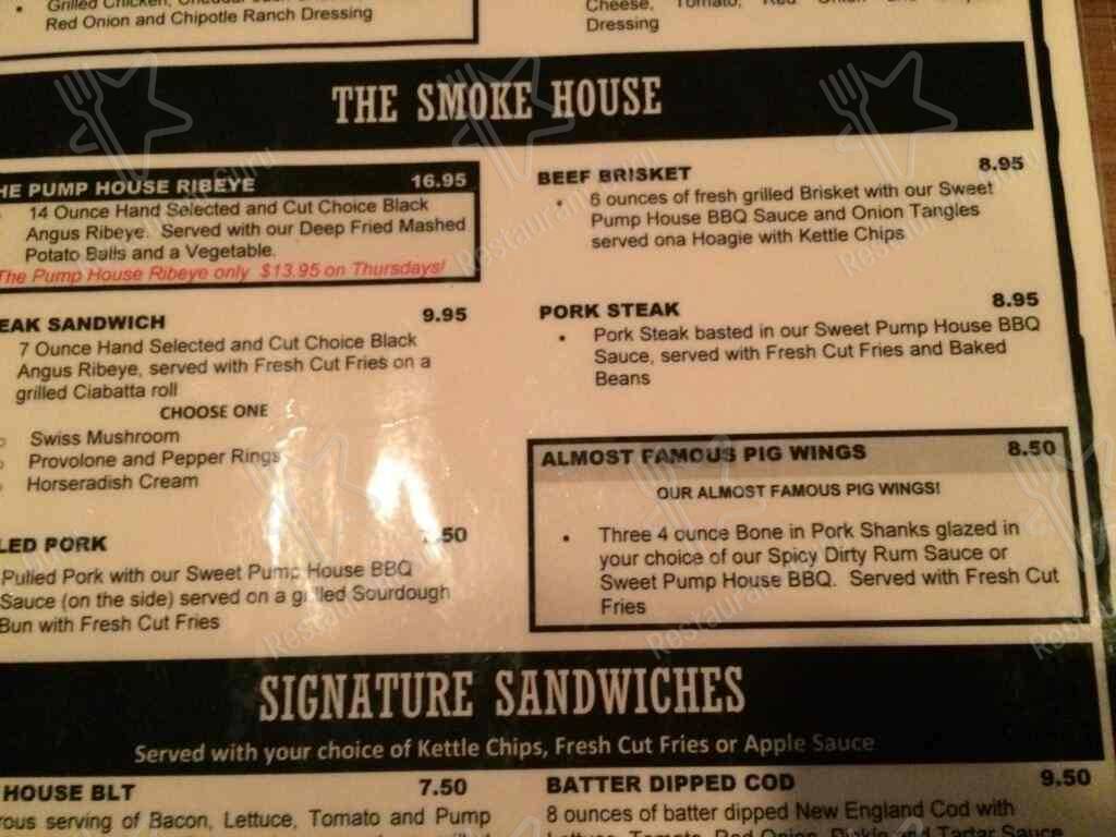 Menu at The Pump House Bar & Grill, Wood River