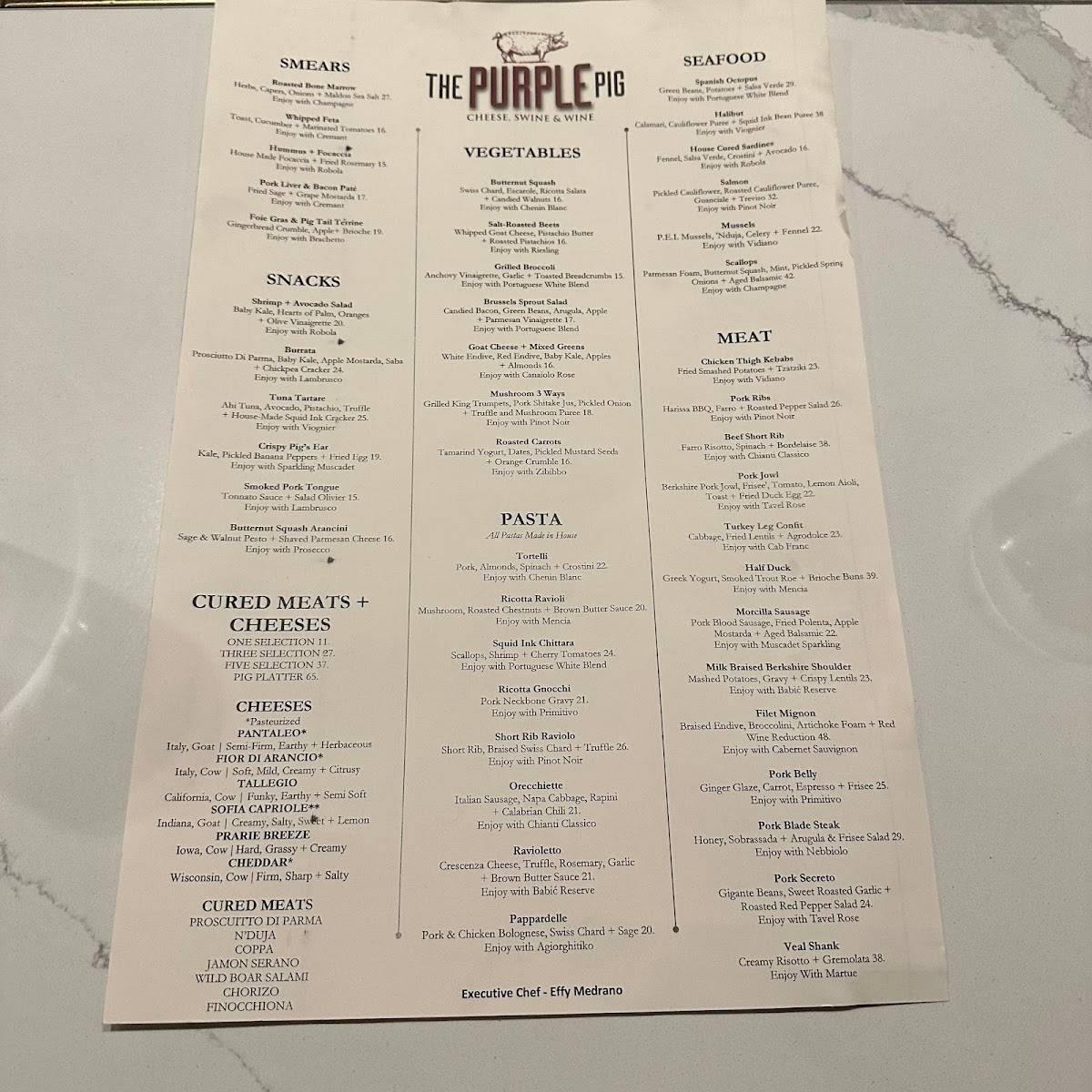 Menu at The Purple Pig Restaurant, Chicago, 444 Michigan Ave