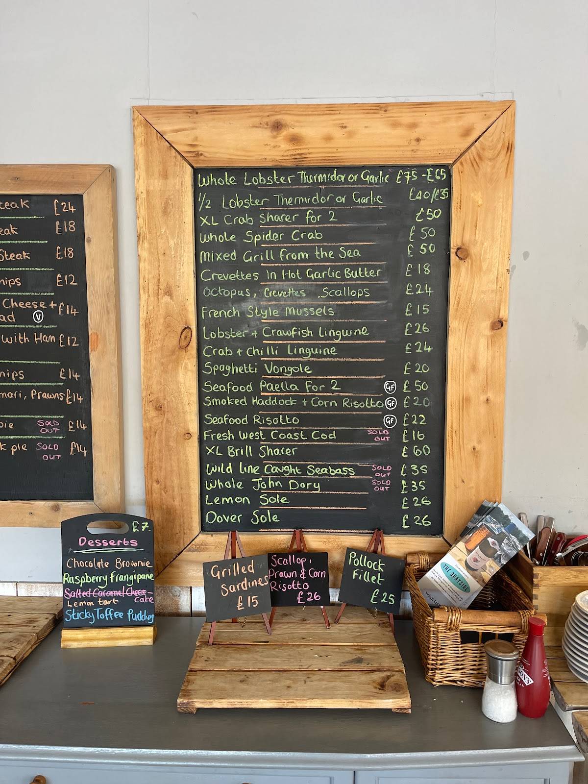 Menu at The Quayside restaurant, Stourport-on-Severn
