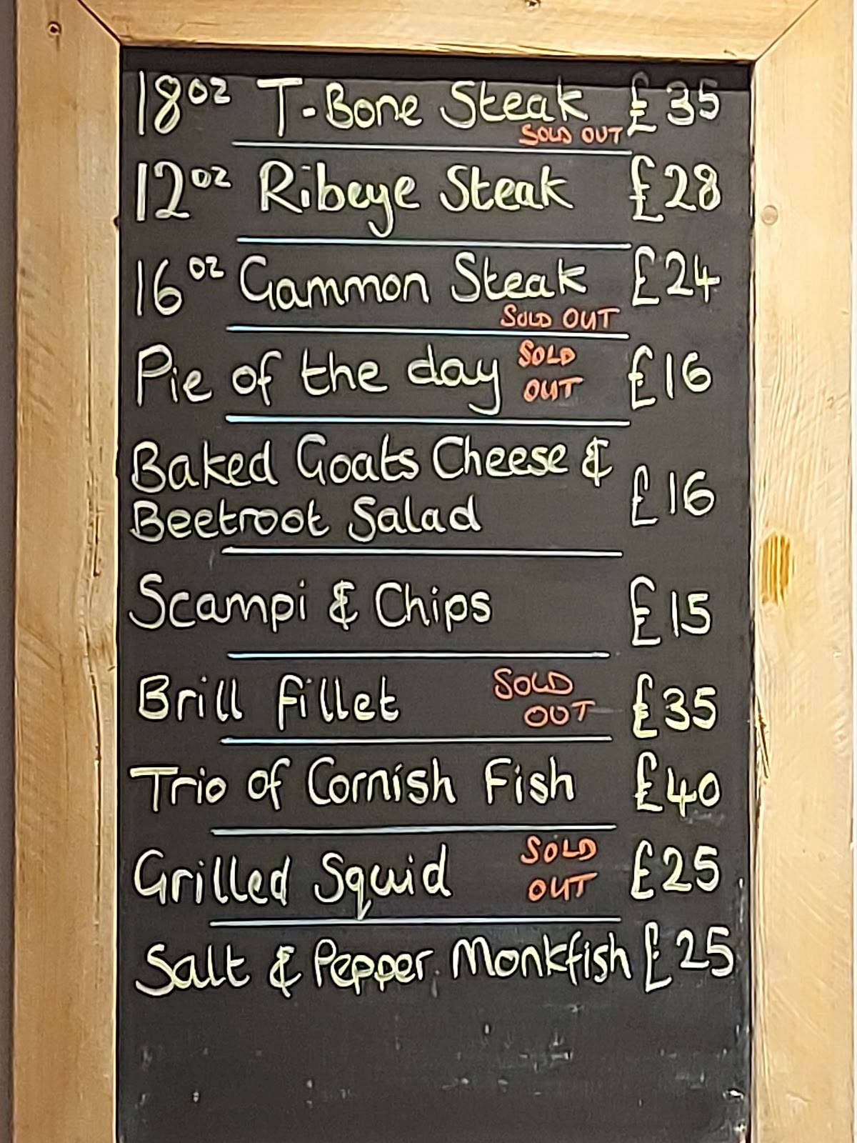 Menu at The Quayside restaurant, Stourport-on-Severn