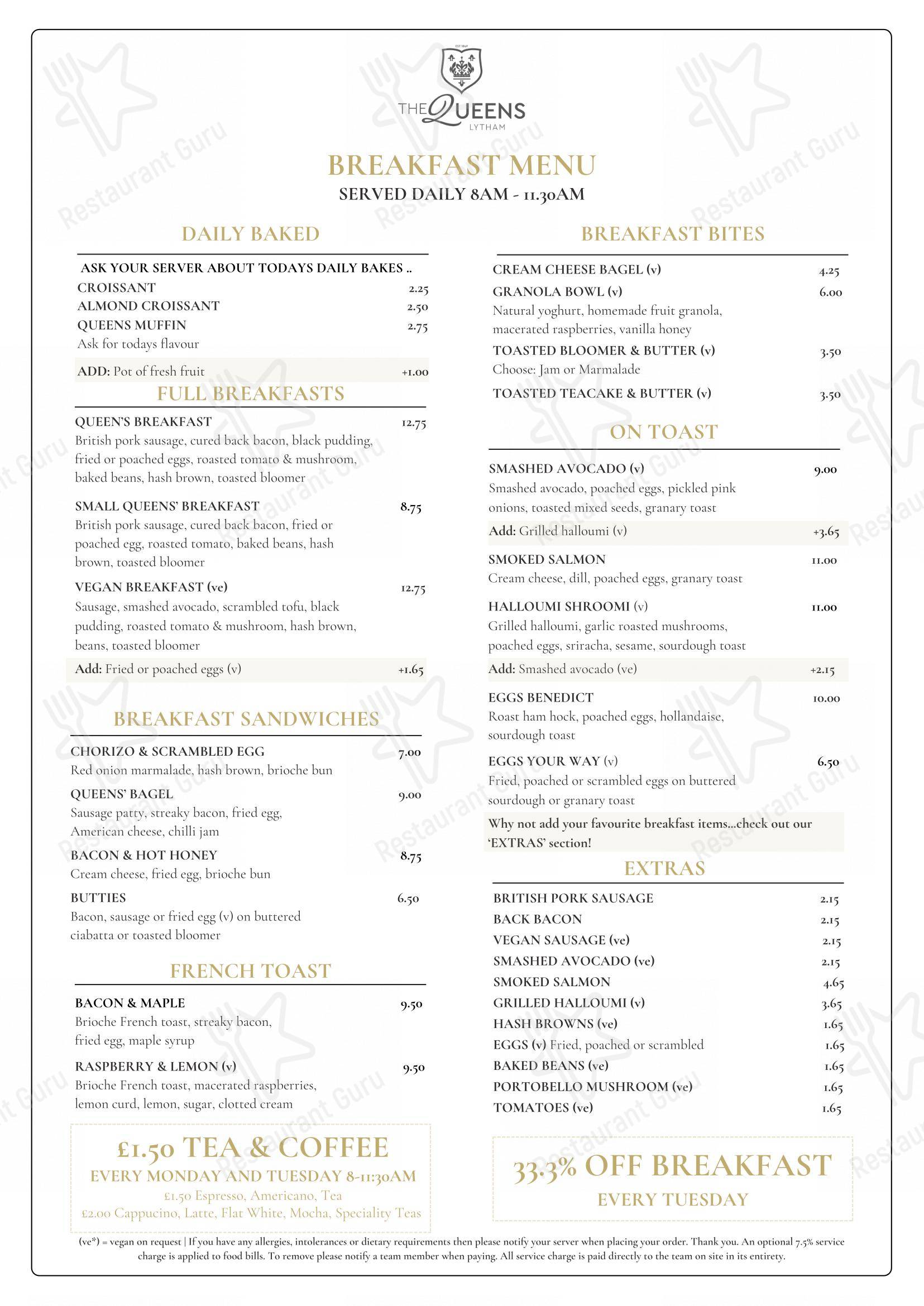 Menu at The Queens Hotel pub & bar, Lytham Saint Annes