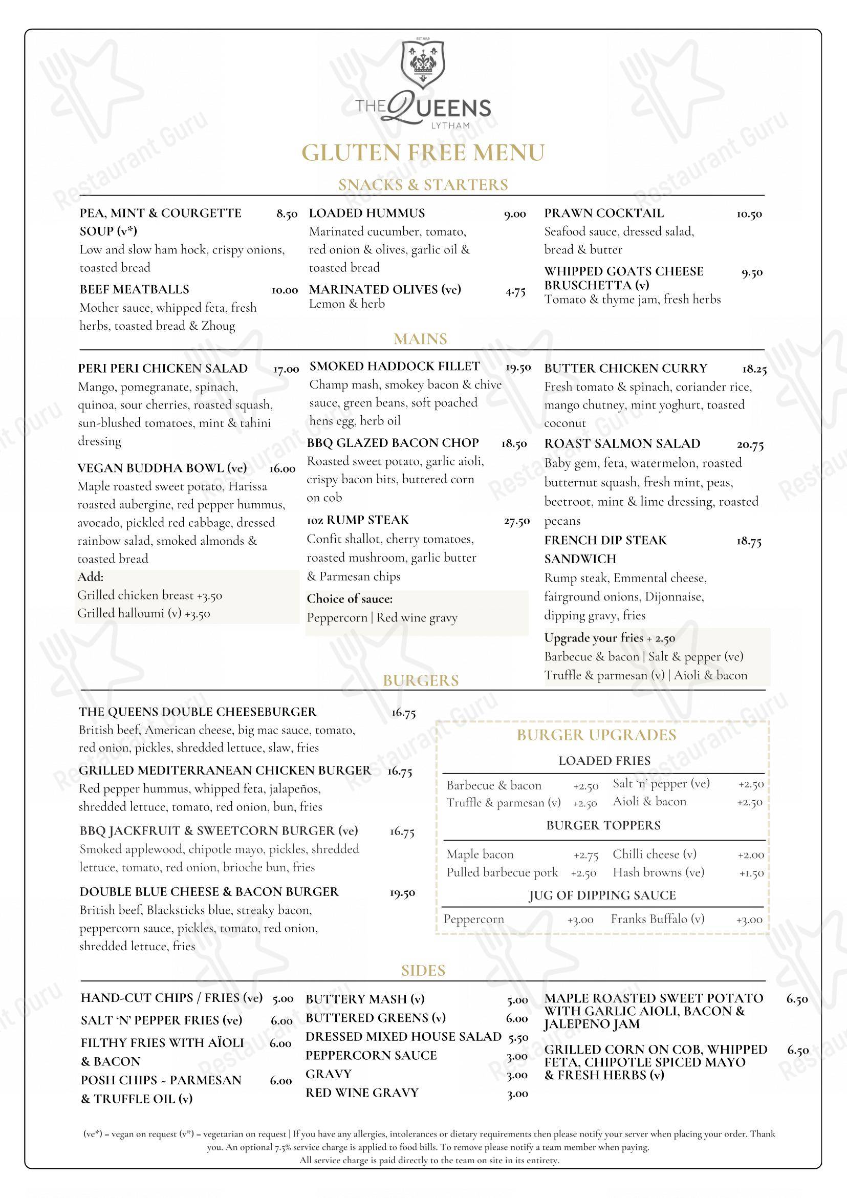 Menu at The Queens Hotel pub & bar, Lytham Saint Annes