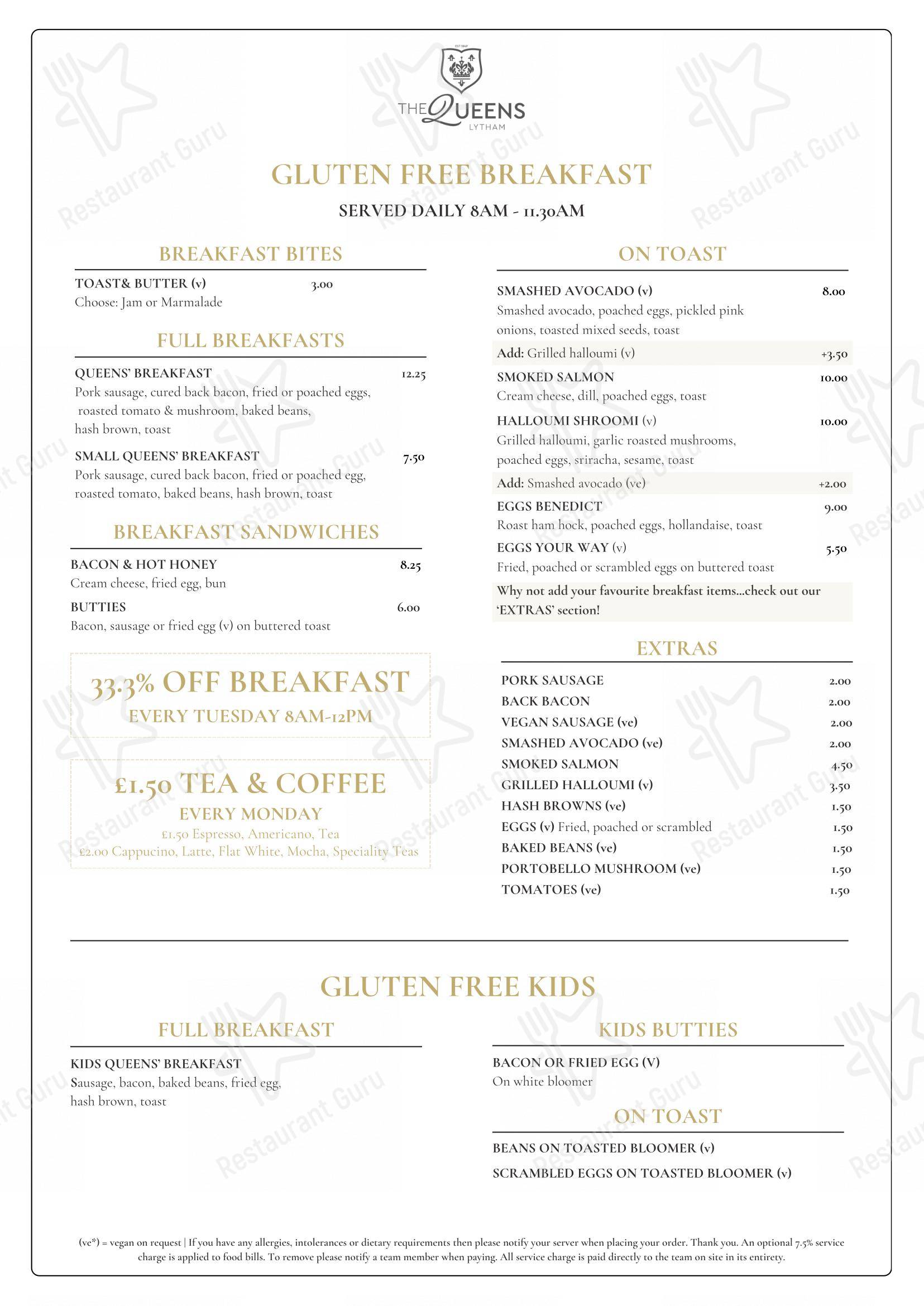 Menu at The Queens Hotel pub & bar, Lytham Saint Annes