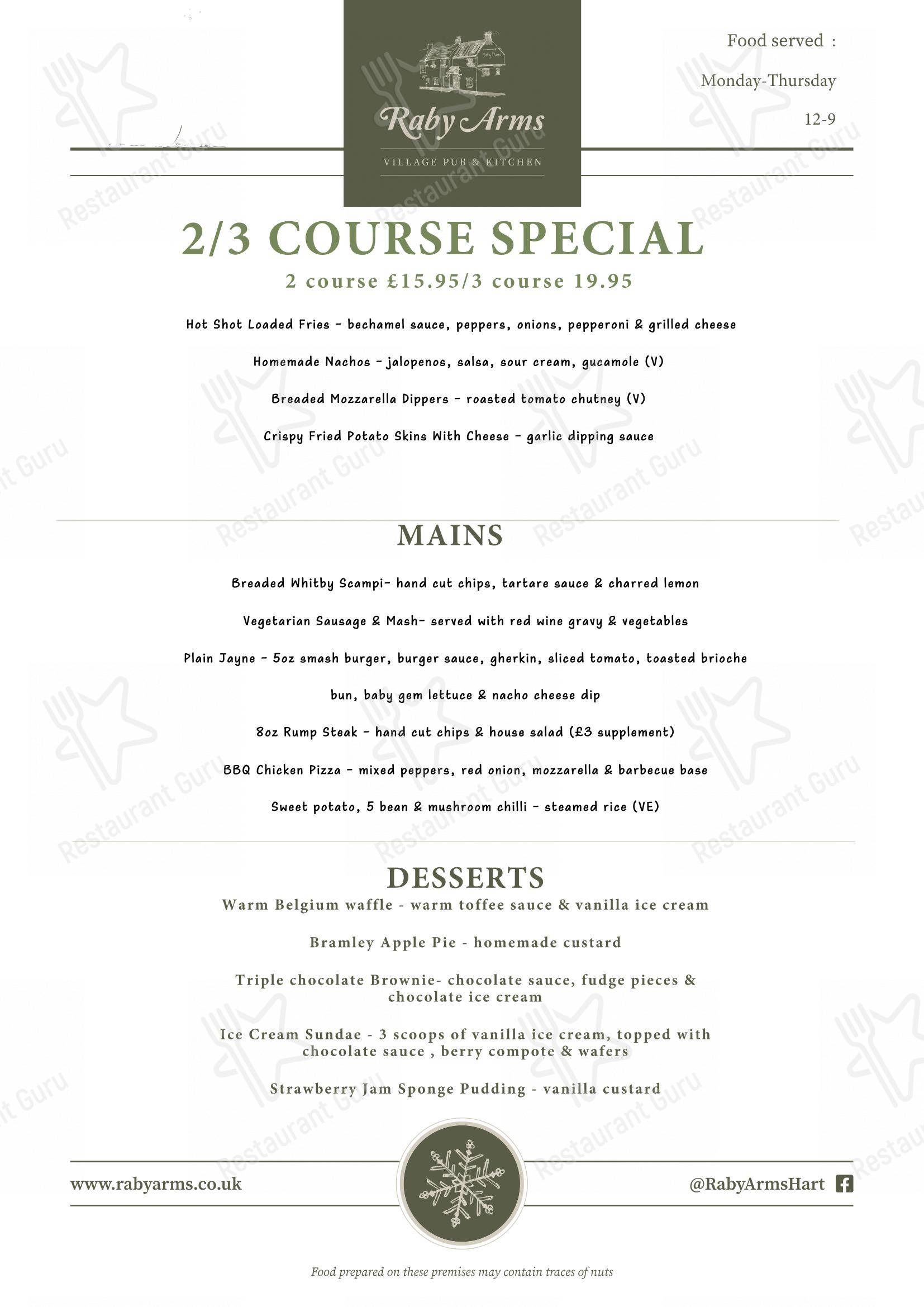Menu at The Raby Arms - Village Pub and Kitchen, Hartlepool, Front St