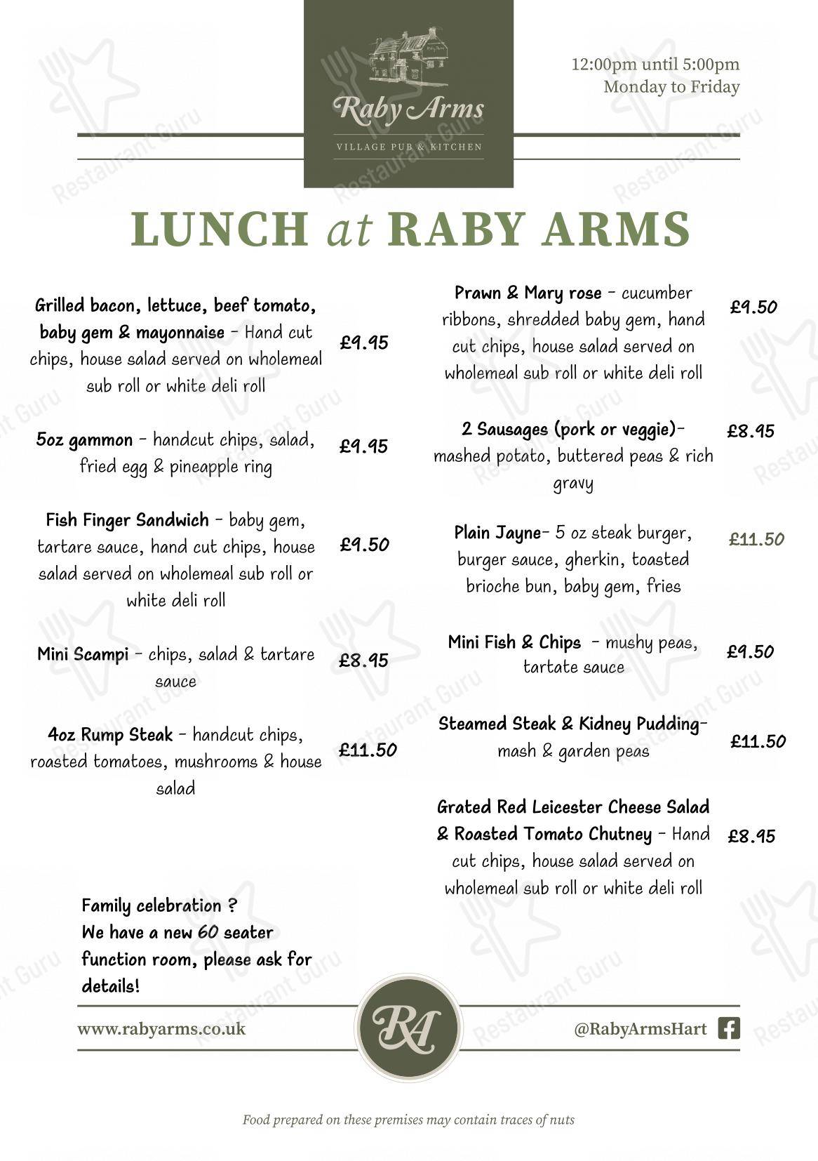 Menu at The Raby Arms - Village Pub and Kitchen, Hartlepool, Front St