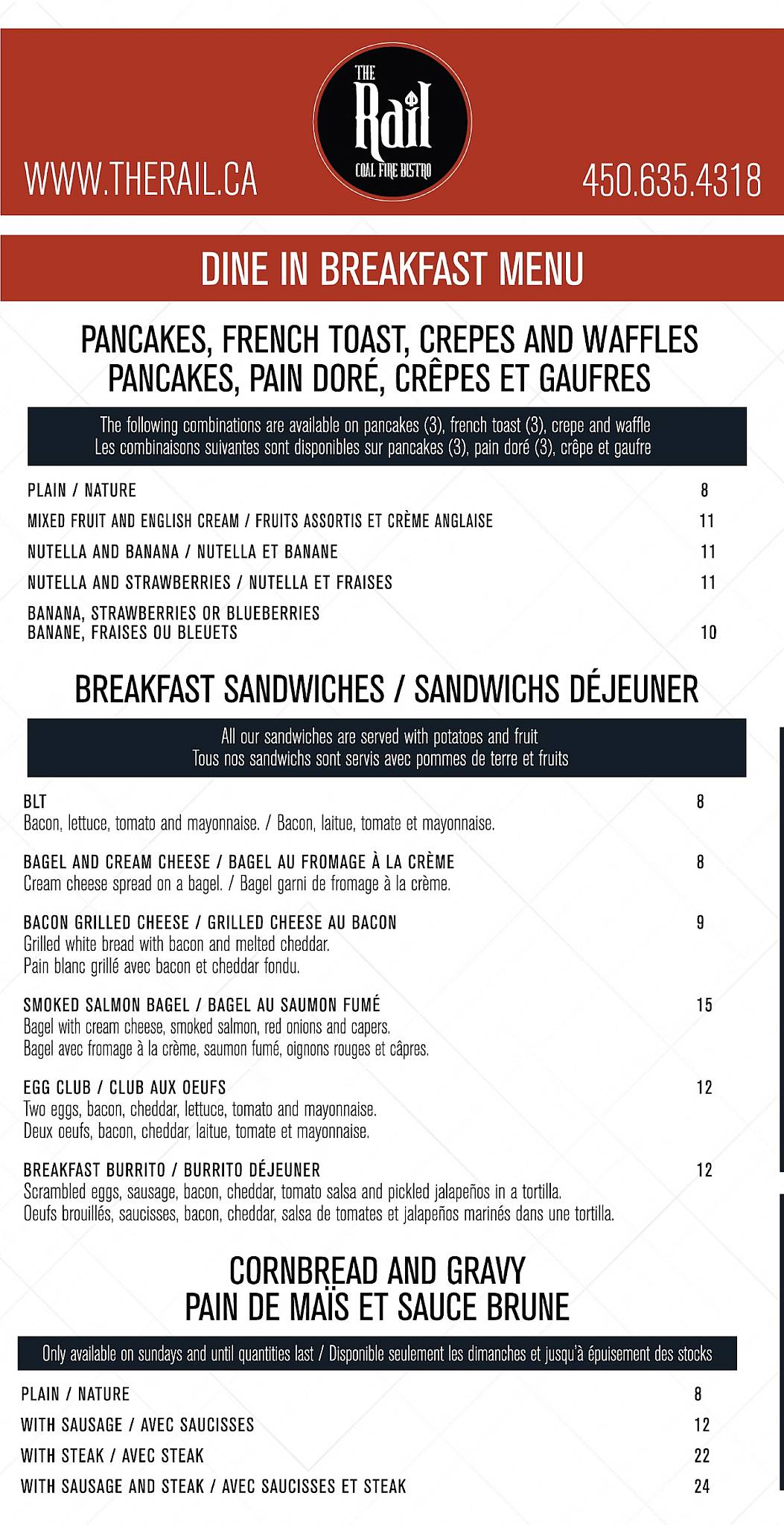 Menu at The Rail Coal Fire Bistro pizzeria, Kahnawake