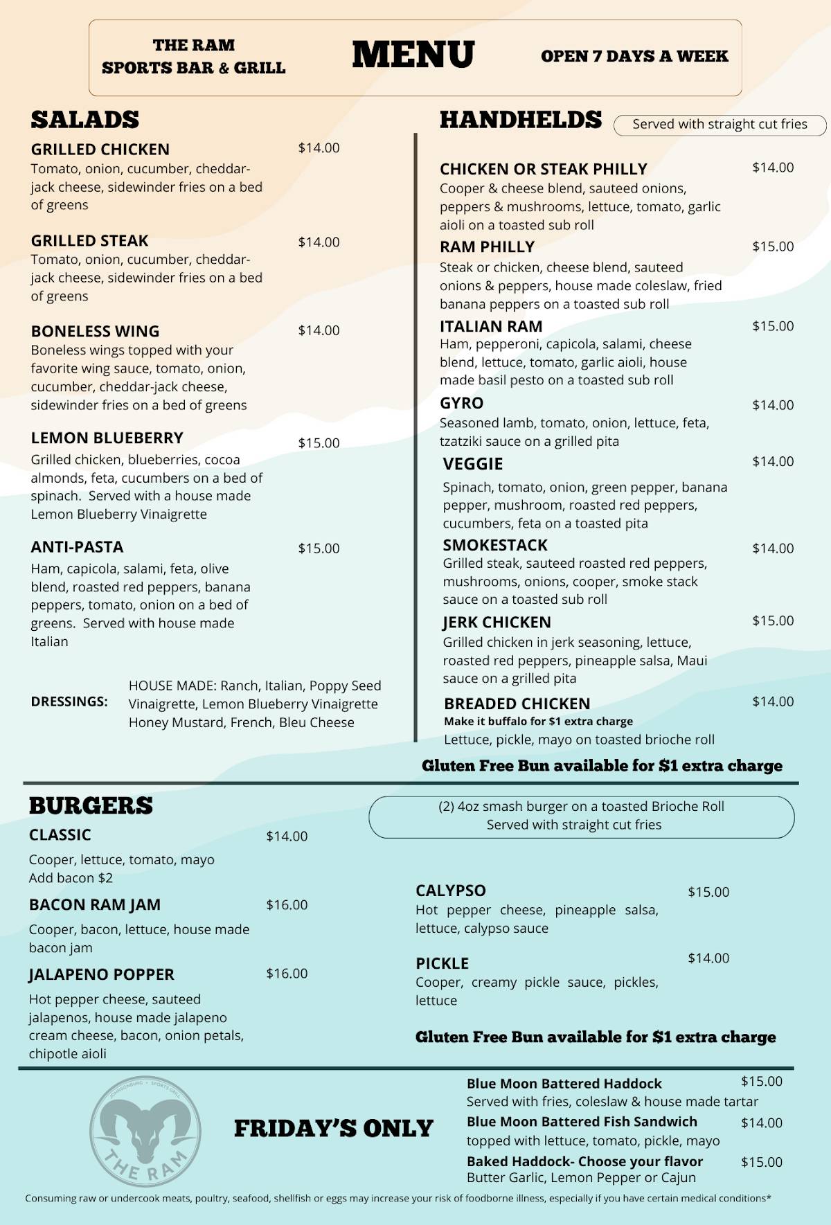 Menu at The Ram Sports Bar and Grill, Johnsonburg