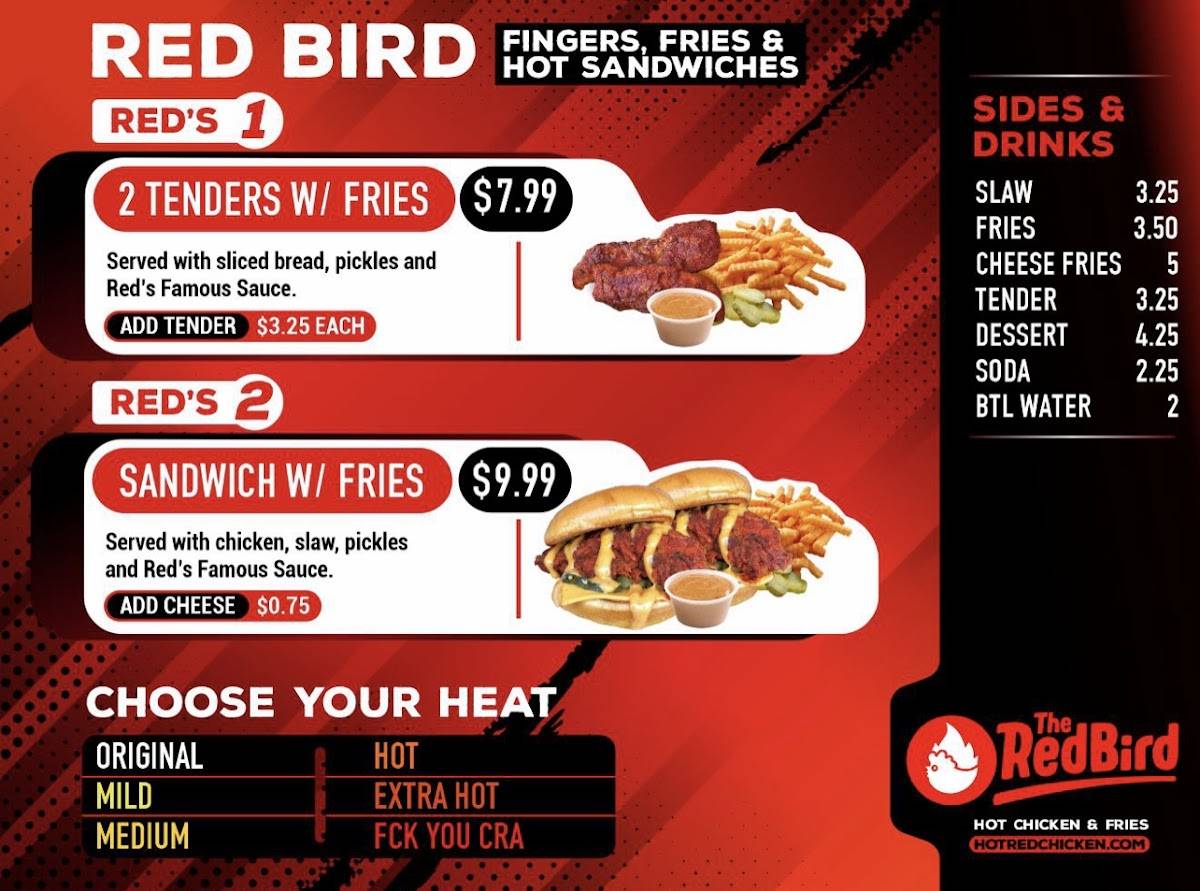Menu at The Red Bird Hot Chicken & Fries restaurant, Los Angeles