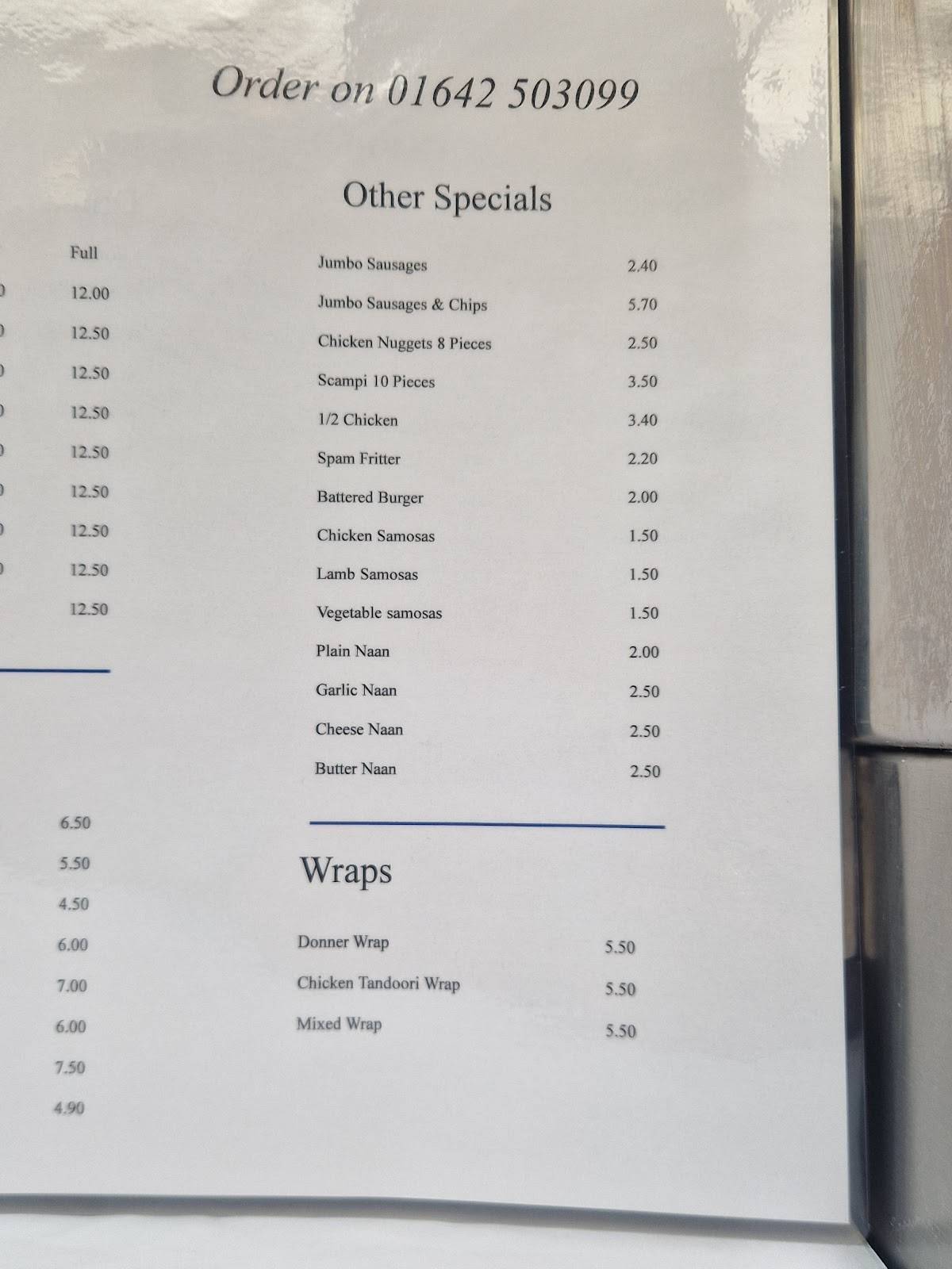 Menu at The Red Rose Chippy, Stockton-on-Tees