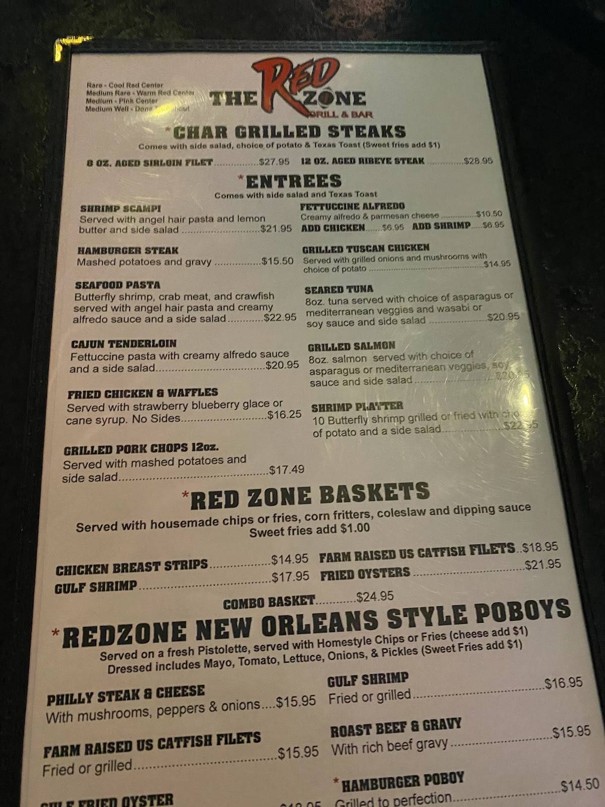 Menu at The Red Zone pub & bar, Diamondhead