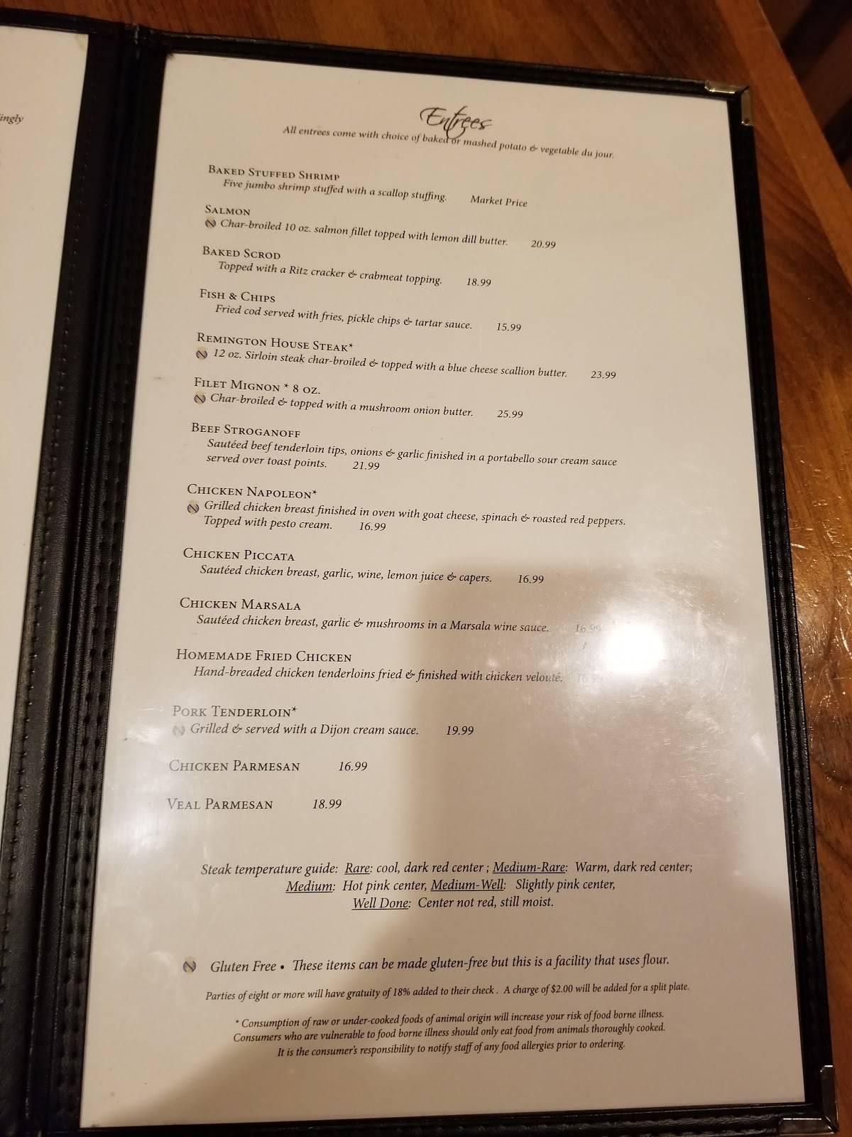 Menu at The Remington House Inn pub & bar, Warwick