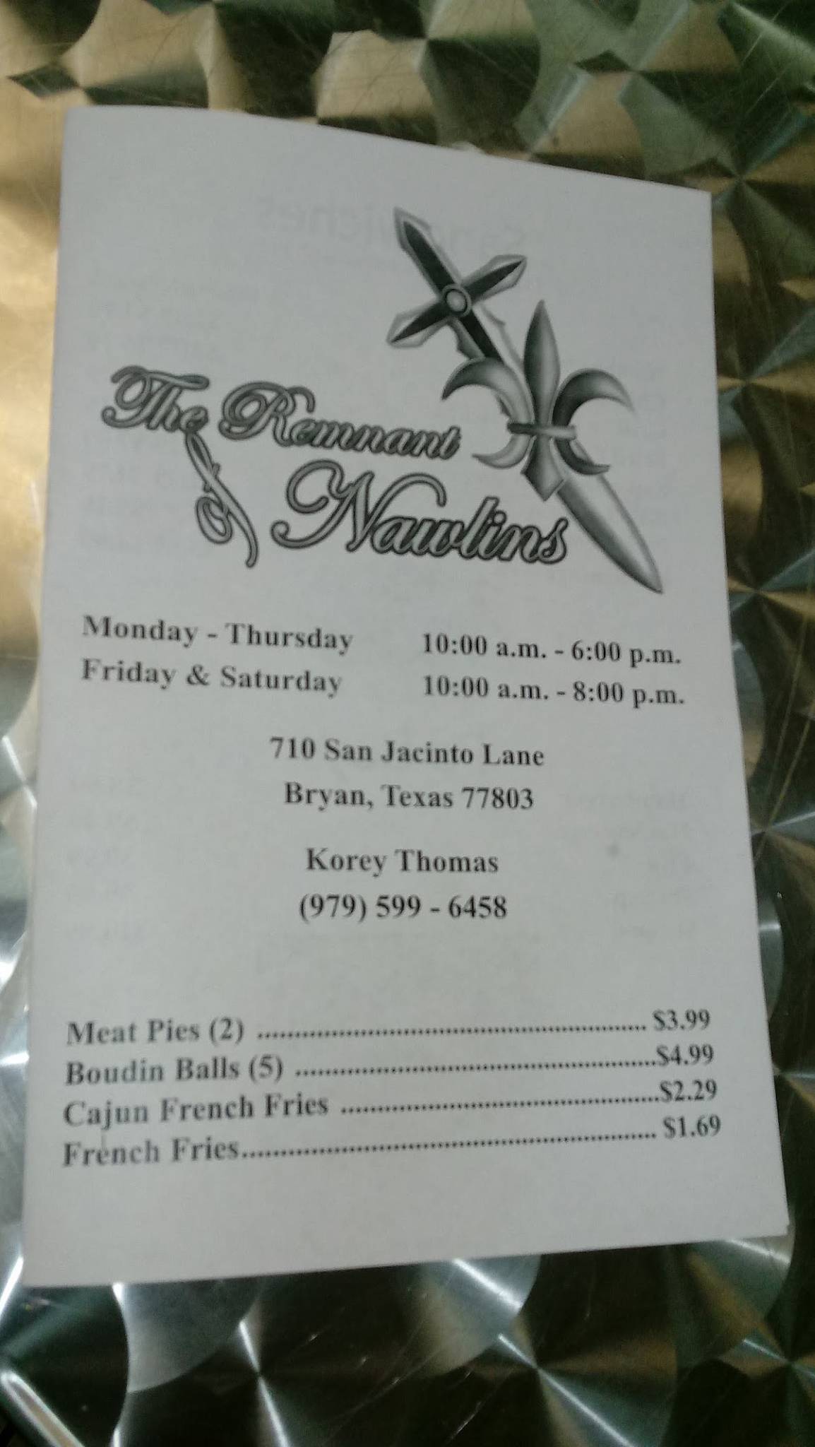 Menu at The Remnant Of Nawlins restaurant, Bryan