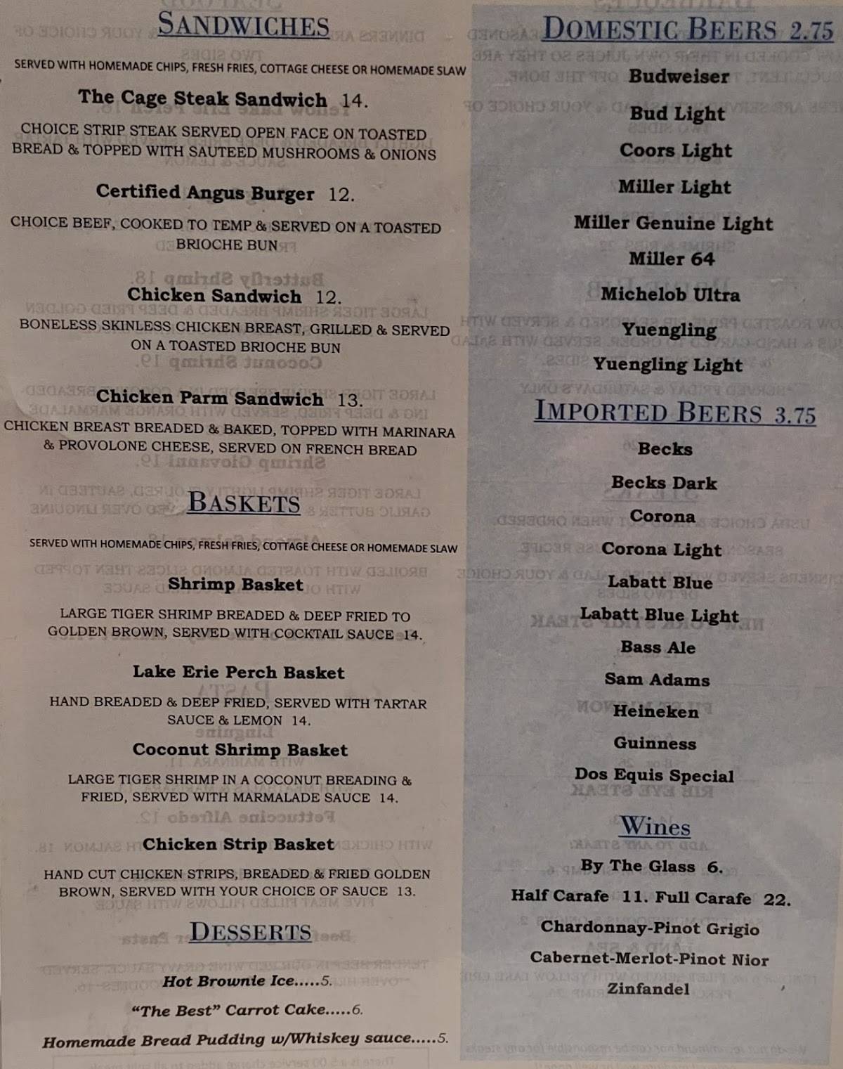 Menu at The Rib Cage steakhouse, Maumee