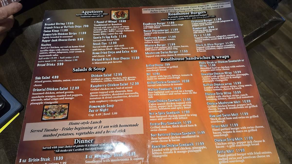 Menu at The Roadhouse pub & bar, Cormorant, Co Hwy 5