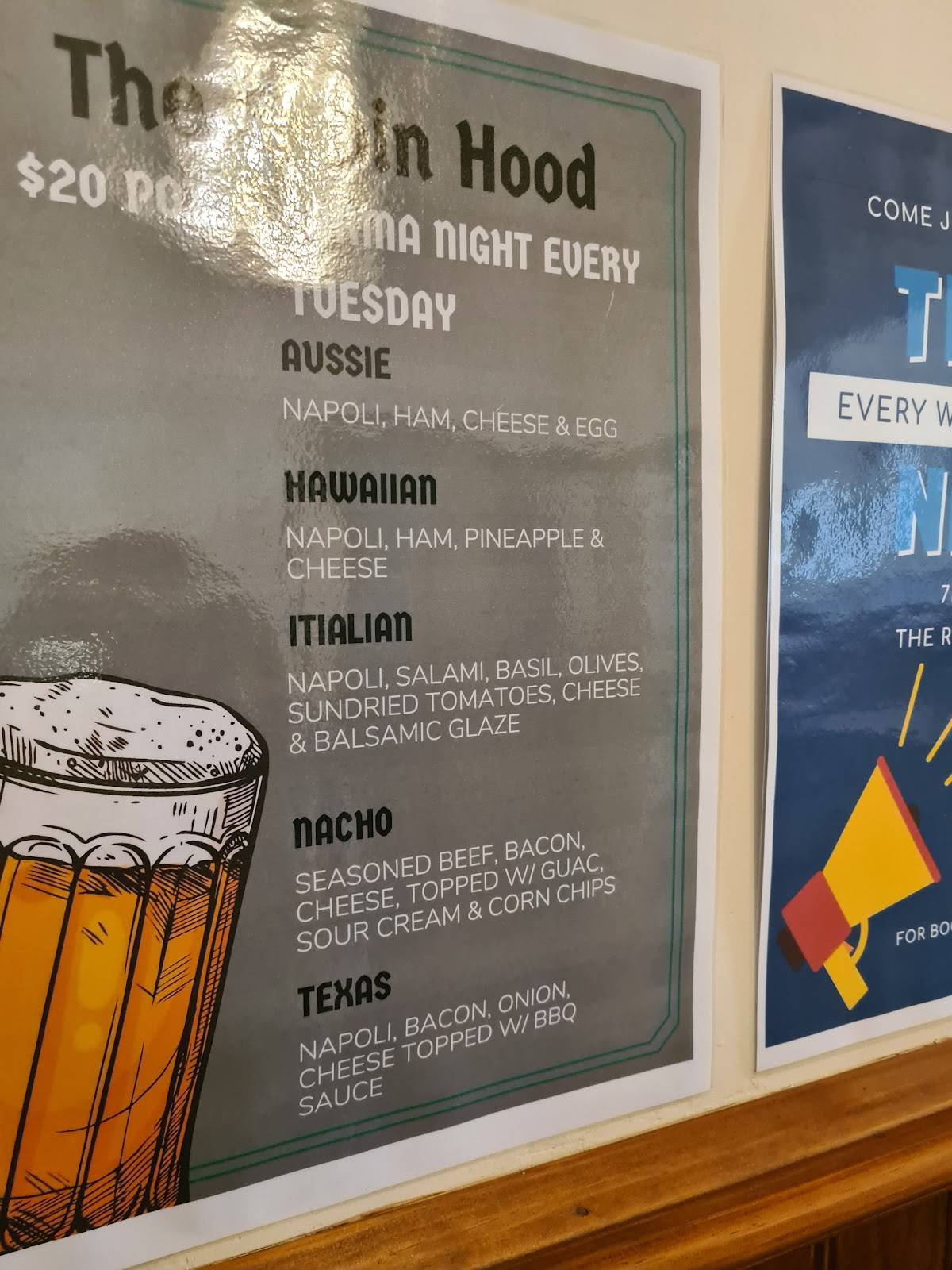 Menu at The Robin Hood Inn pub & bar, Drouin West