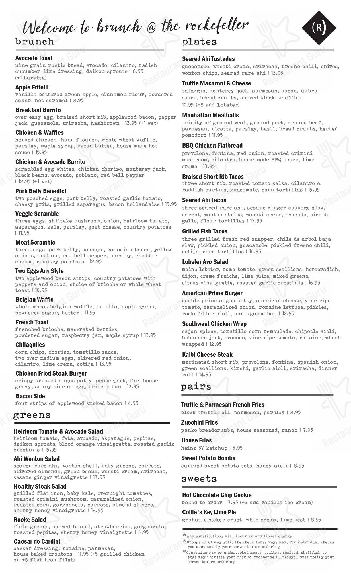 Menu at Rockefeller - Redondo Beach pub & bar, Redondo Beach