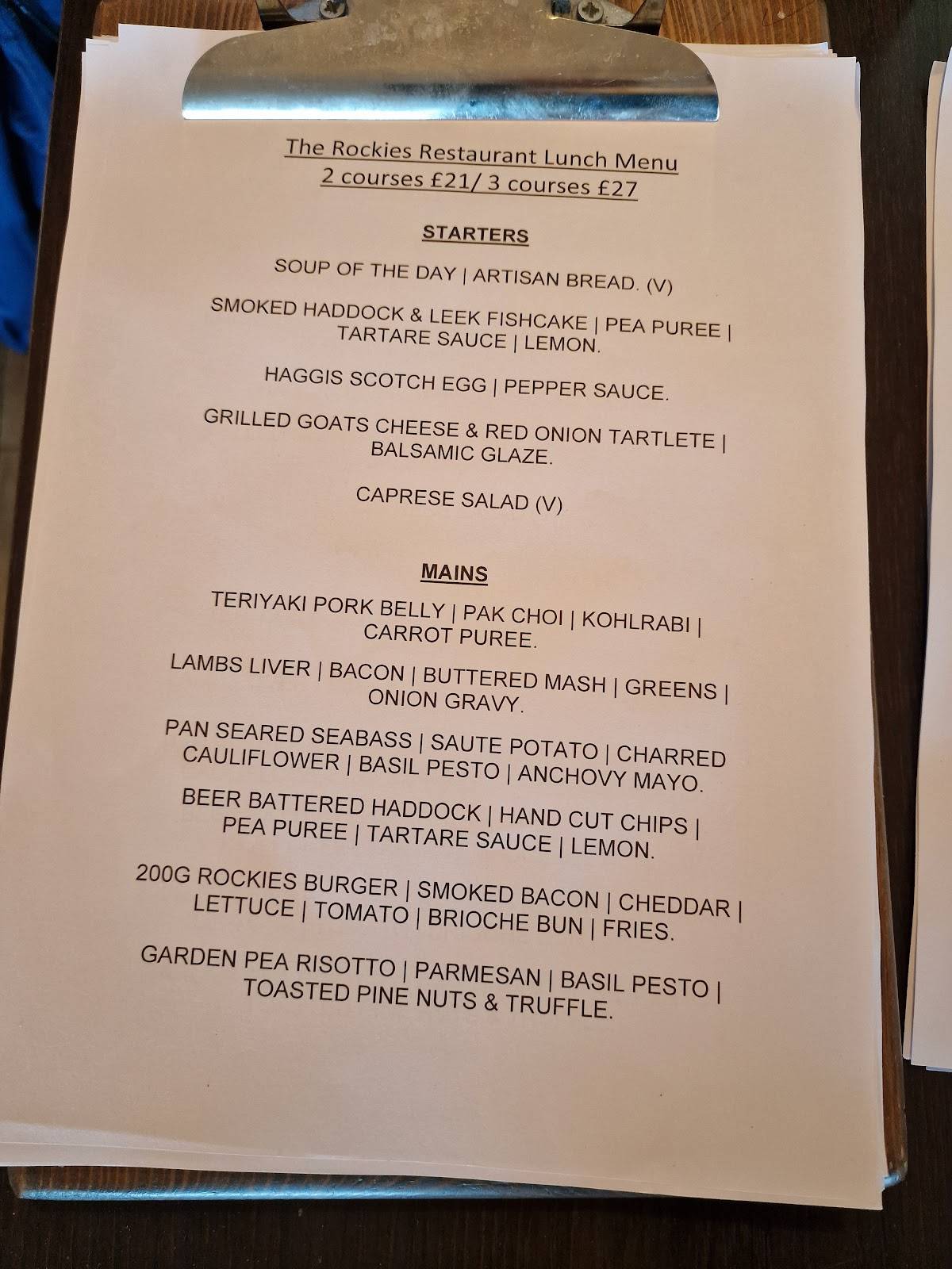 Menu at The Rockies Restaurant, Anstruther