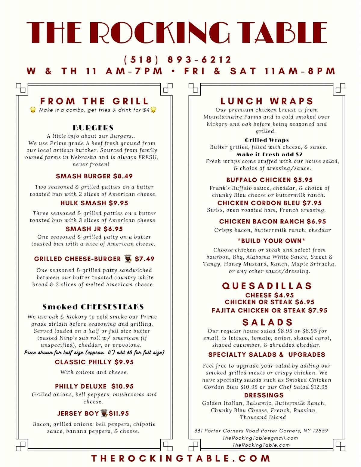 Menu at The Rocking Table @ Mom & Pop’s pizzeria, Porter Corners, 361 ...