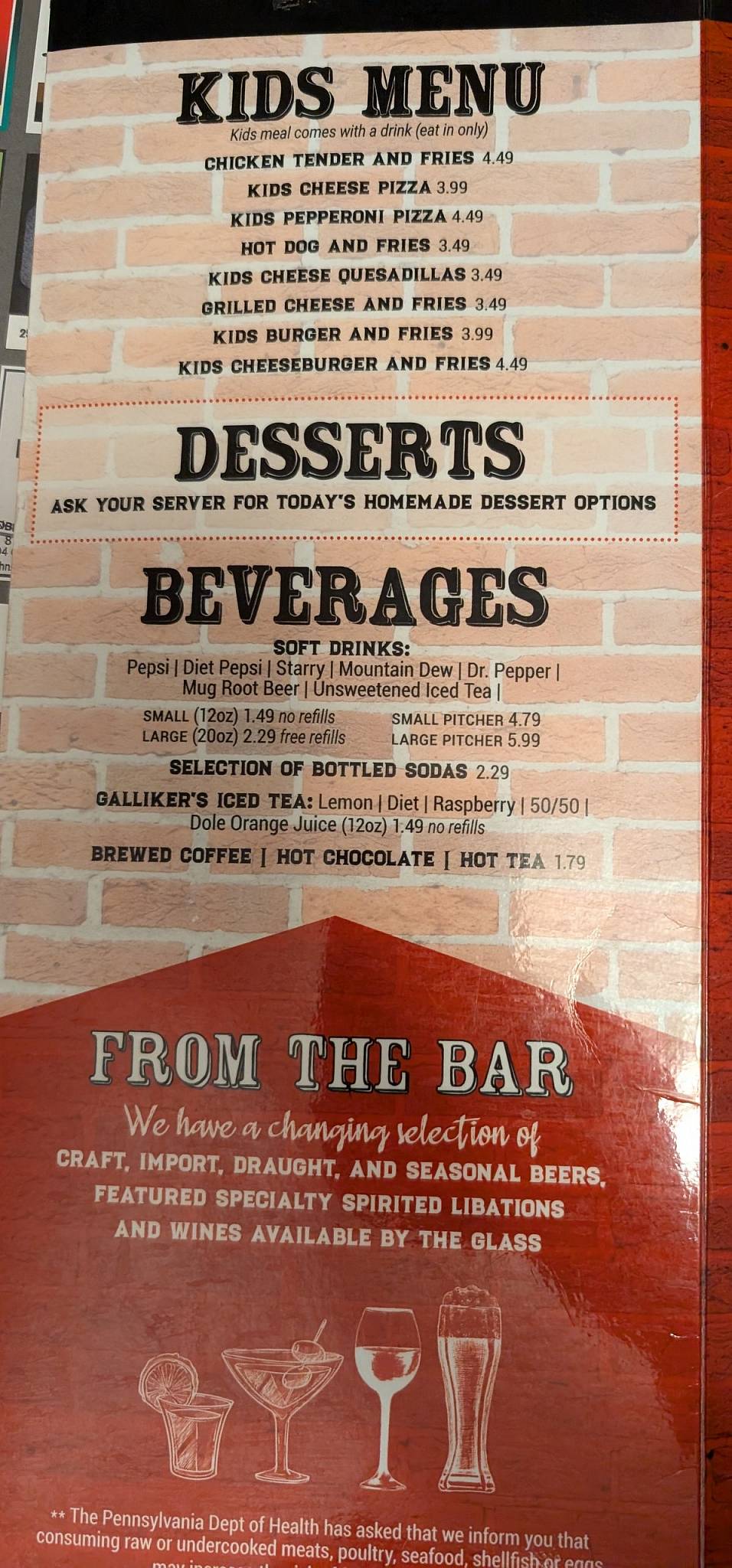 Menu at The Rosebud Bistro pizzeria, Johnstown