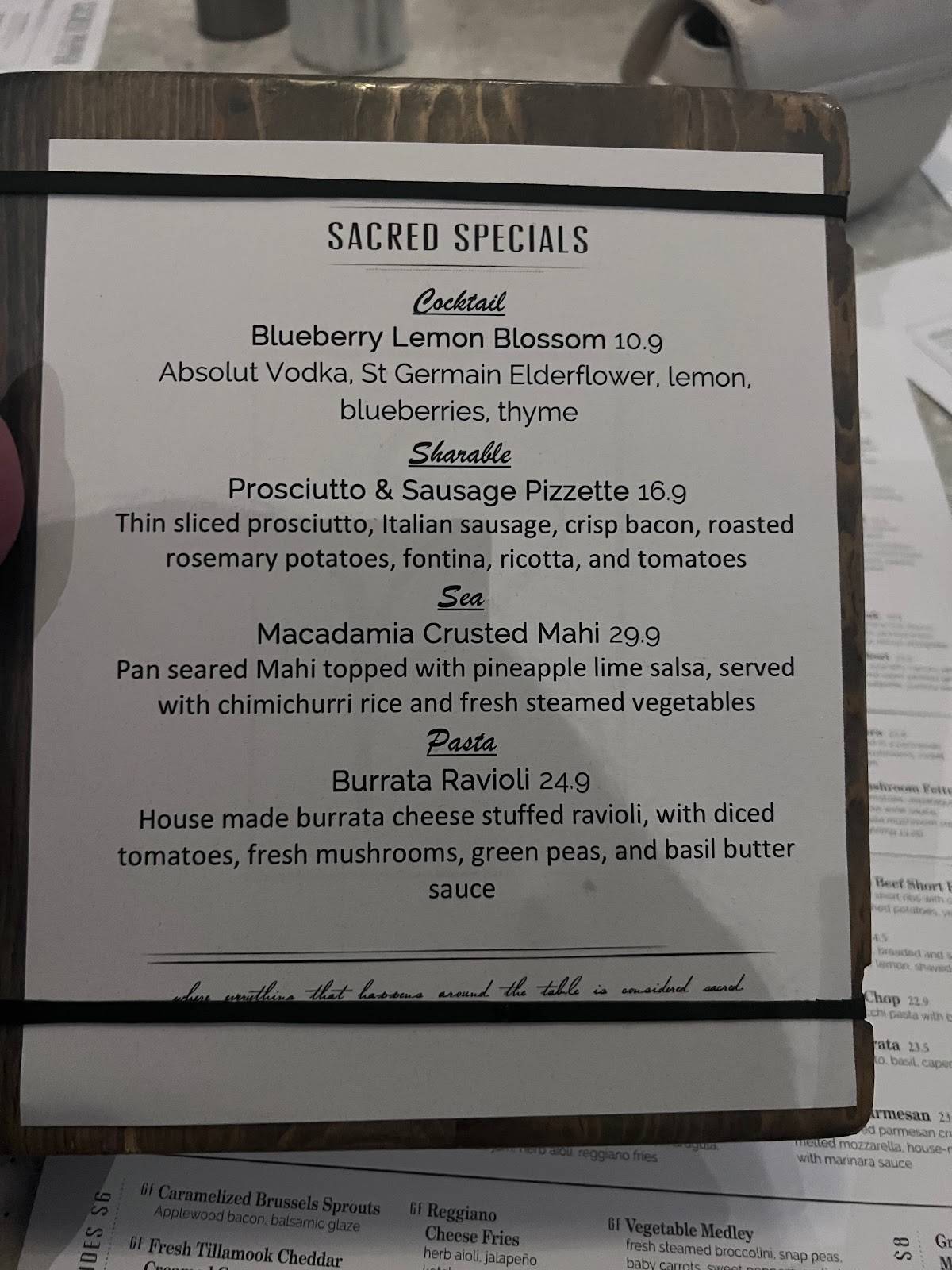 Menu at The Sacred Pepper restaurant, Tampa