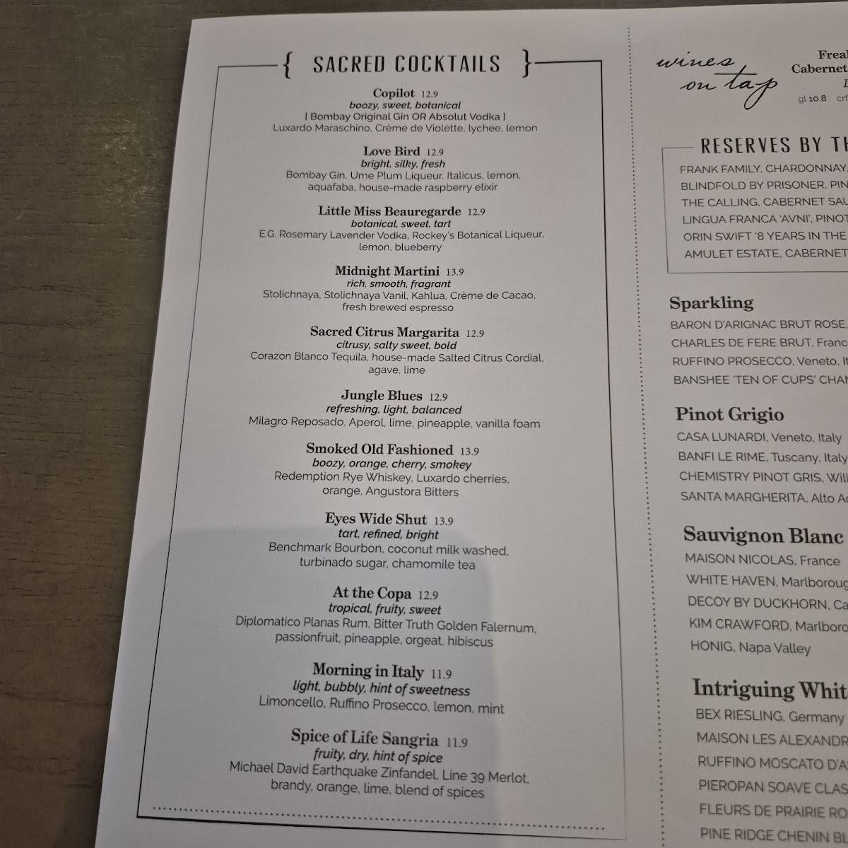 Menu at The Sacred Pepper restaurant, Tampa