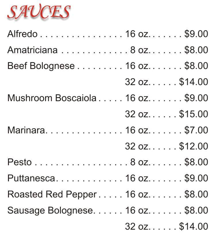 Menu at The Sauce Lady, Inc restaurant, Naples, Tamiami Trl N