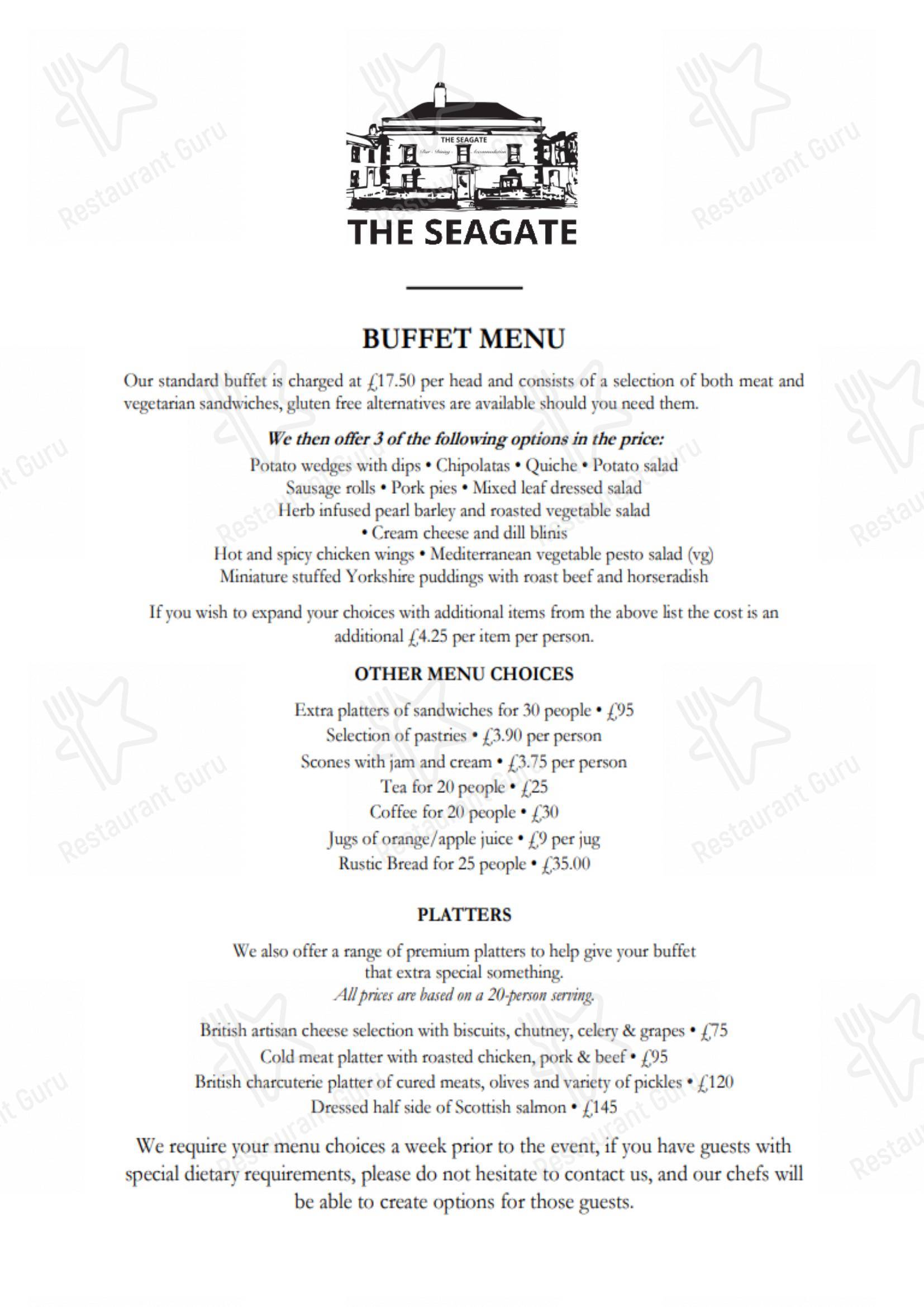 Menu at The Seagate pub & bar, Bideford