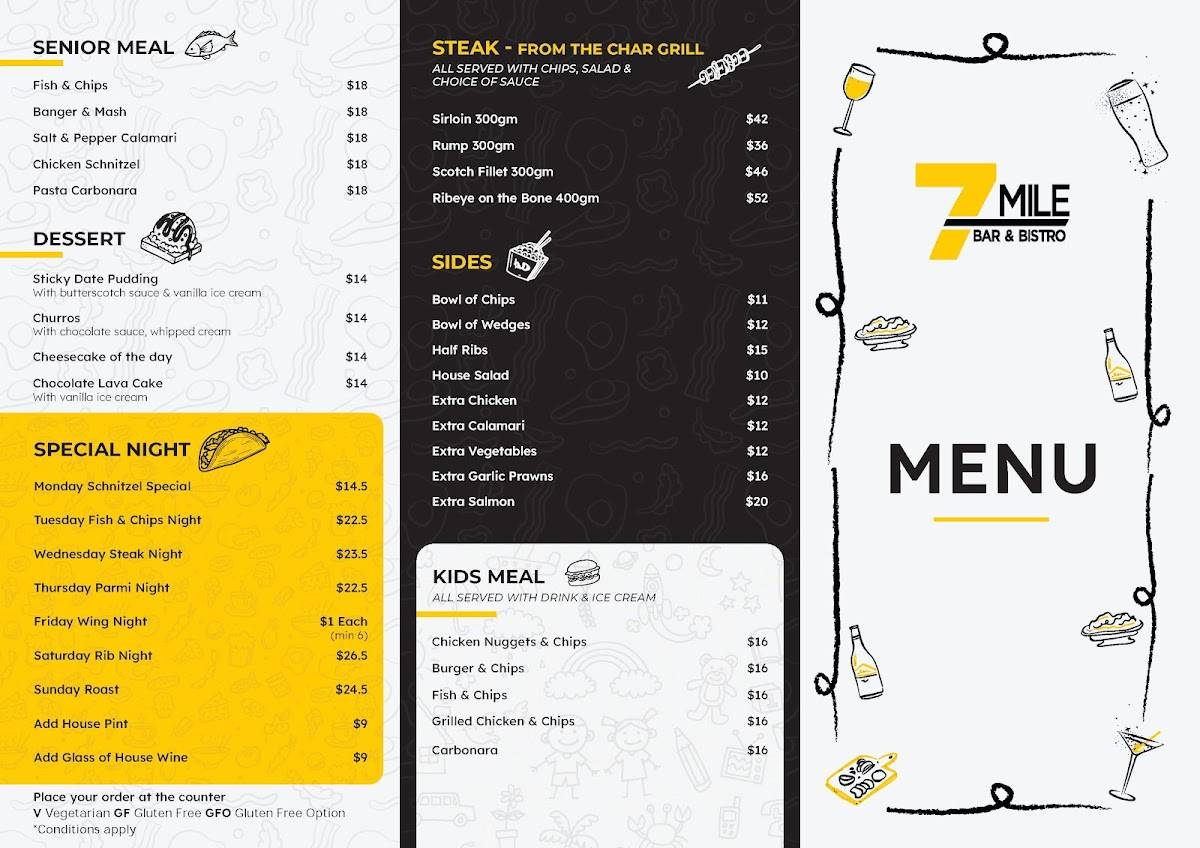 Menu at The Seven Mile Bar & Bistro, Balcatta