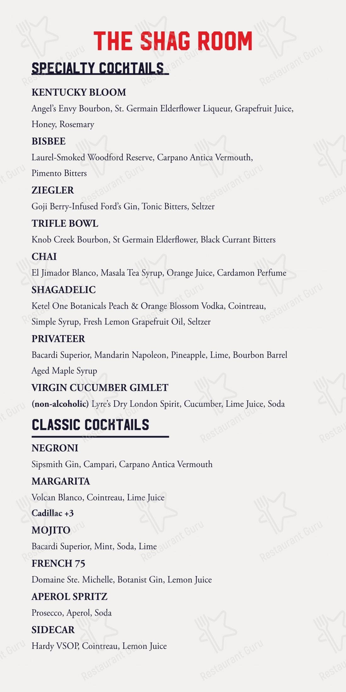 Menu at The Shag Room pub & bar, Las Vegas