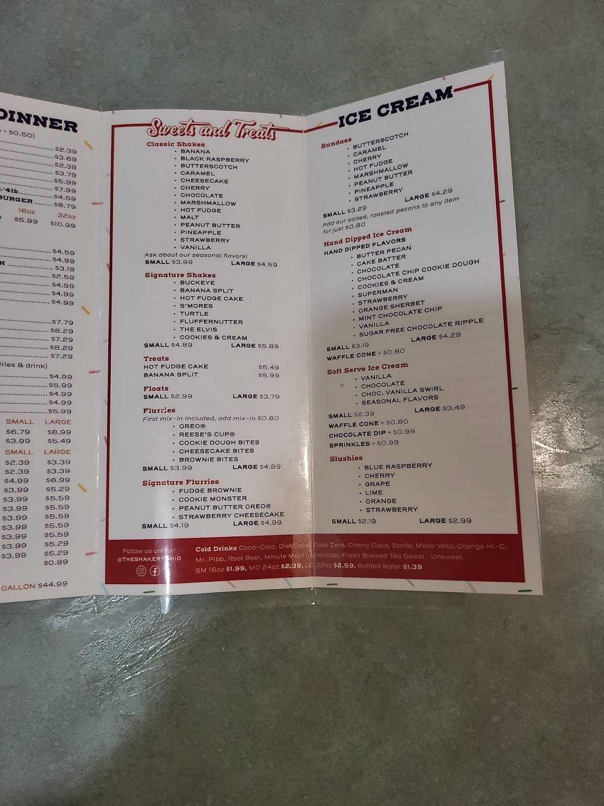 Menu at The Shakery: Eats & Treats South Point cafeteria, South Point