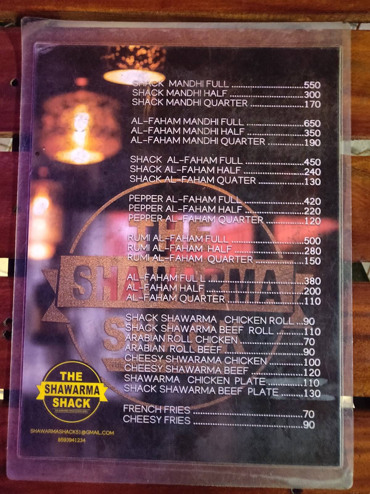 Menu at The Shawarma Shack, Thrissur