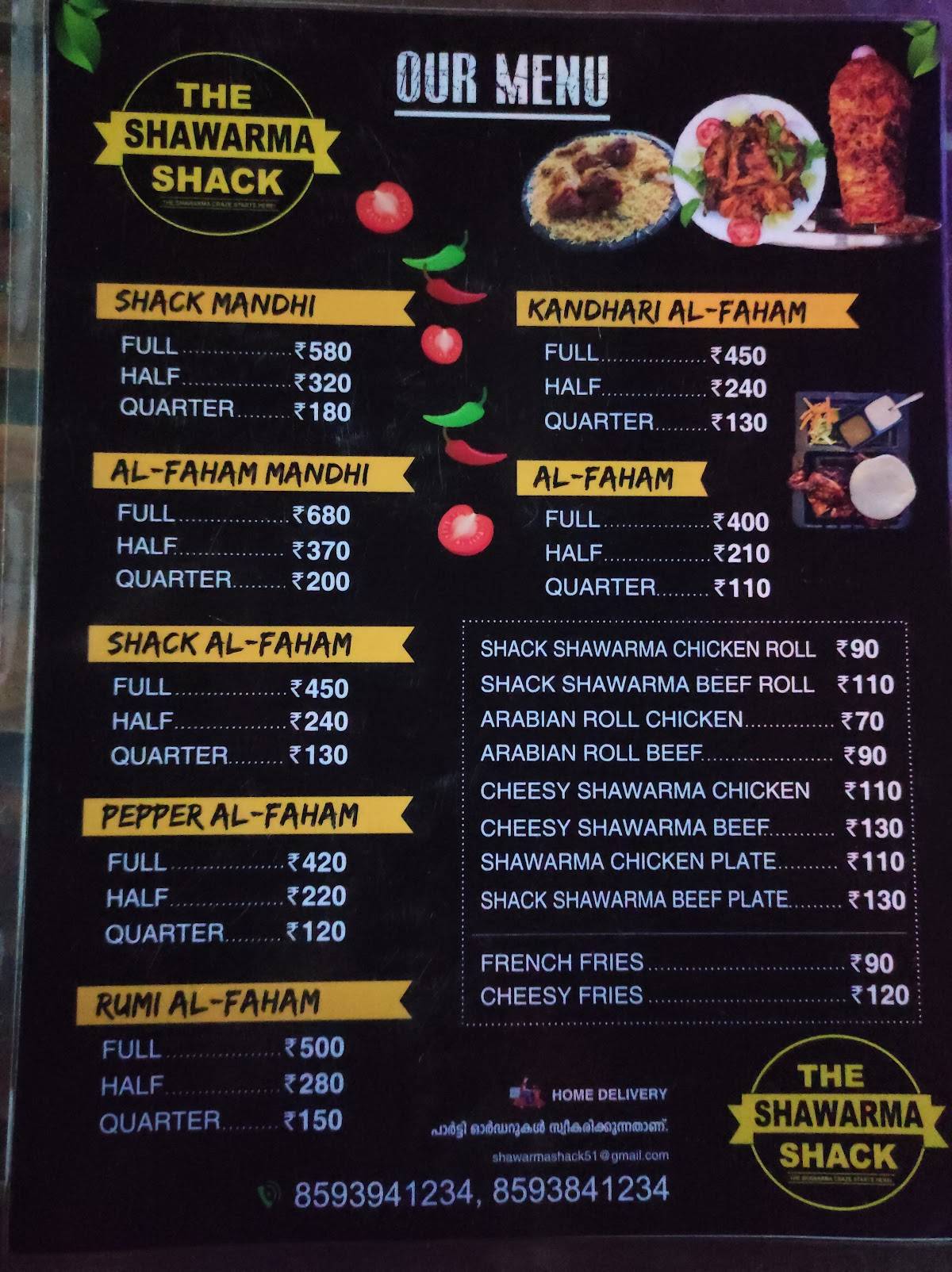Menu at The Shawarma Shack, Thrissur