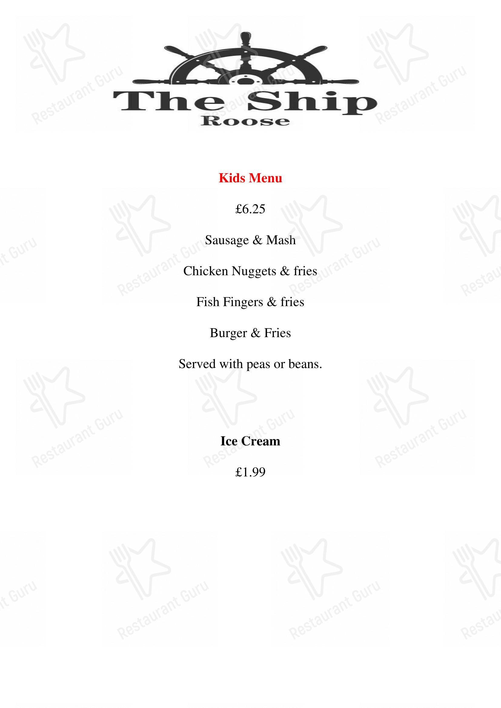 Menu at The Ship, Roose pub & bar, Barrow-in-Furness, Yarlside Rd