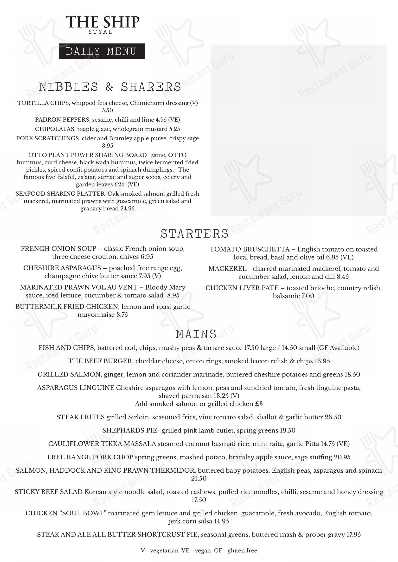 Menu at The Ship Styal pub & bar, Styal, Altrincham Rd