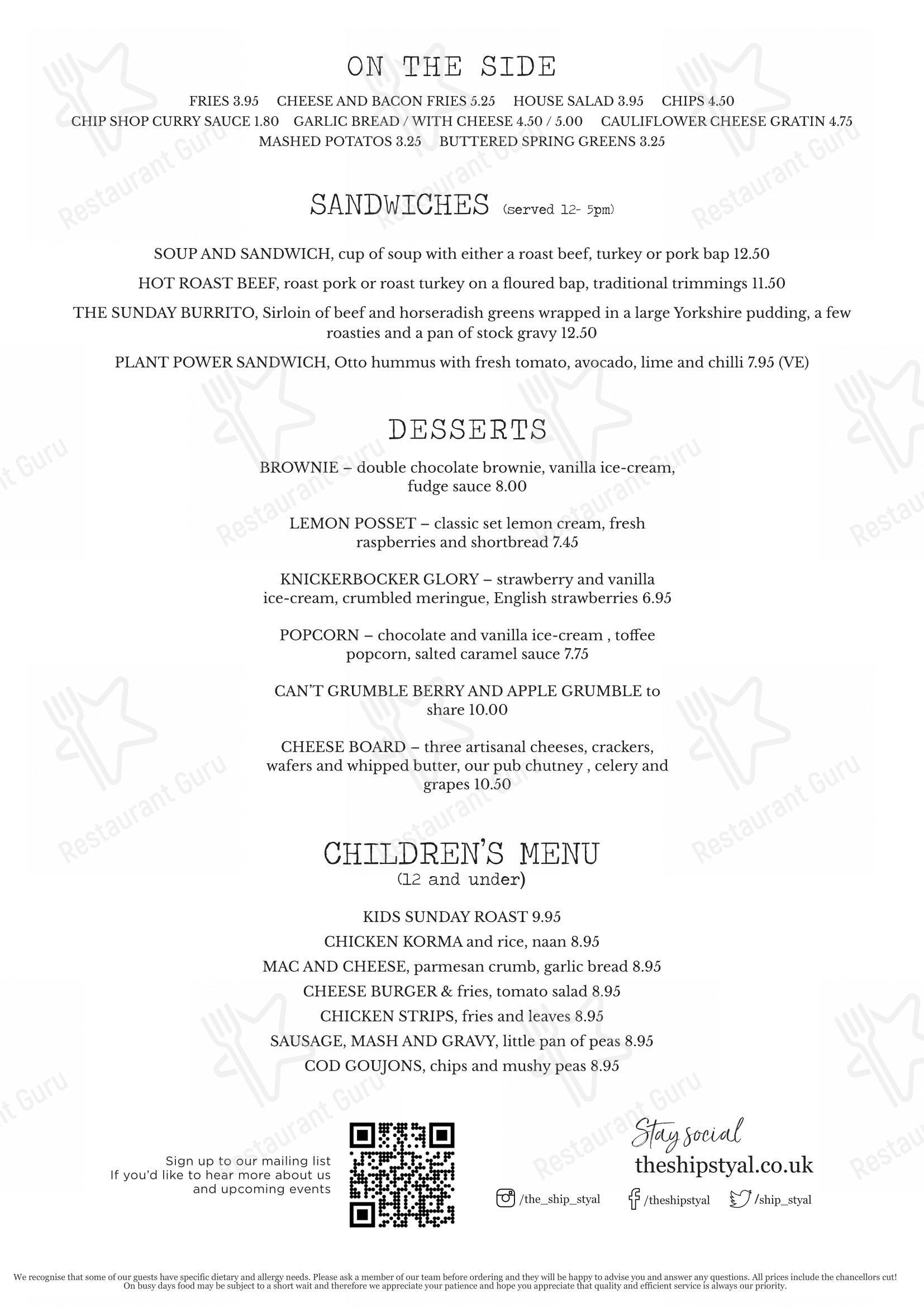 Menu at The Ship Styal pub & bar, Styal, Altrincham Rd