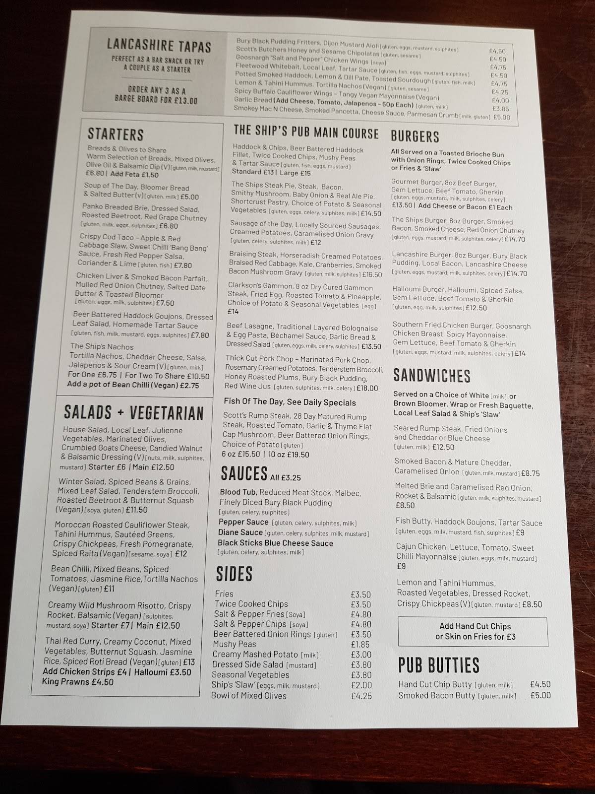 Menu at The Ship at Lathom pub & bar, Ormskirk