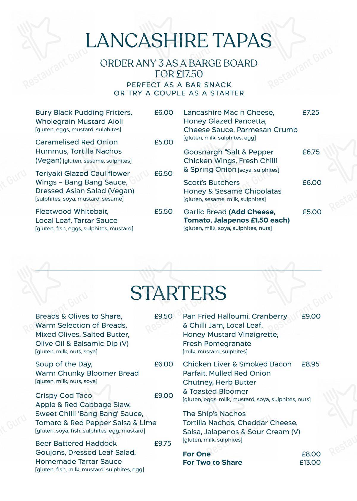 Menu at The Ship at Lathom pub & bar, Ormskirk